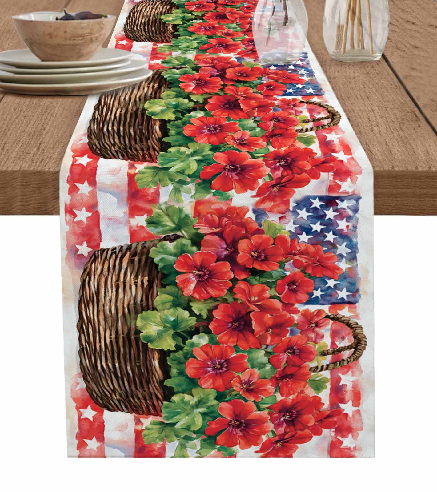 Boanket Red Poppy Flower Table Runner - 90 Inch Long, Kitchen Dining ...