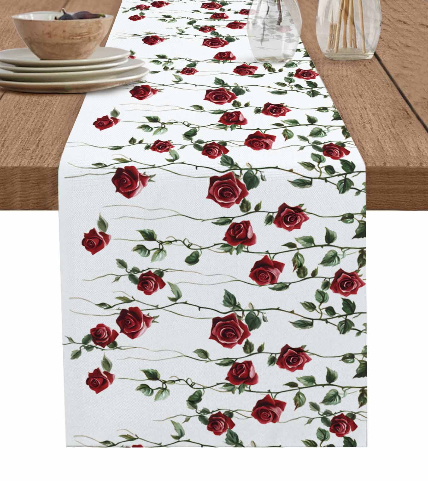 Boanket Red Roses Table Runner - 48 Inch Long, Kitchen Dining Table ...