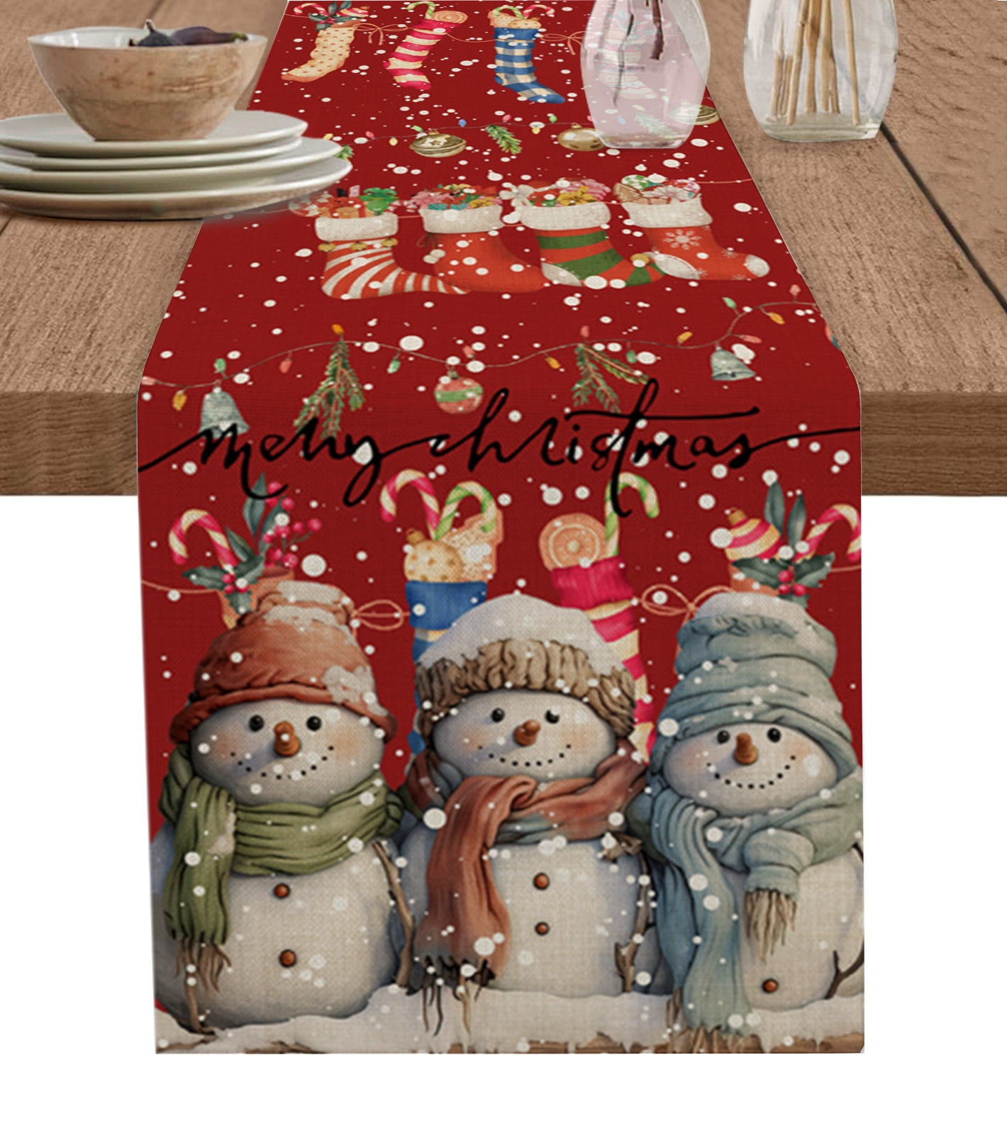 Boanket Red Snowman Christmas Table Runner - 90 Inch Long, Kitchen ...