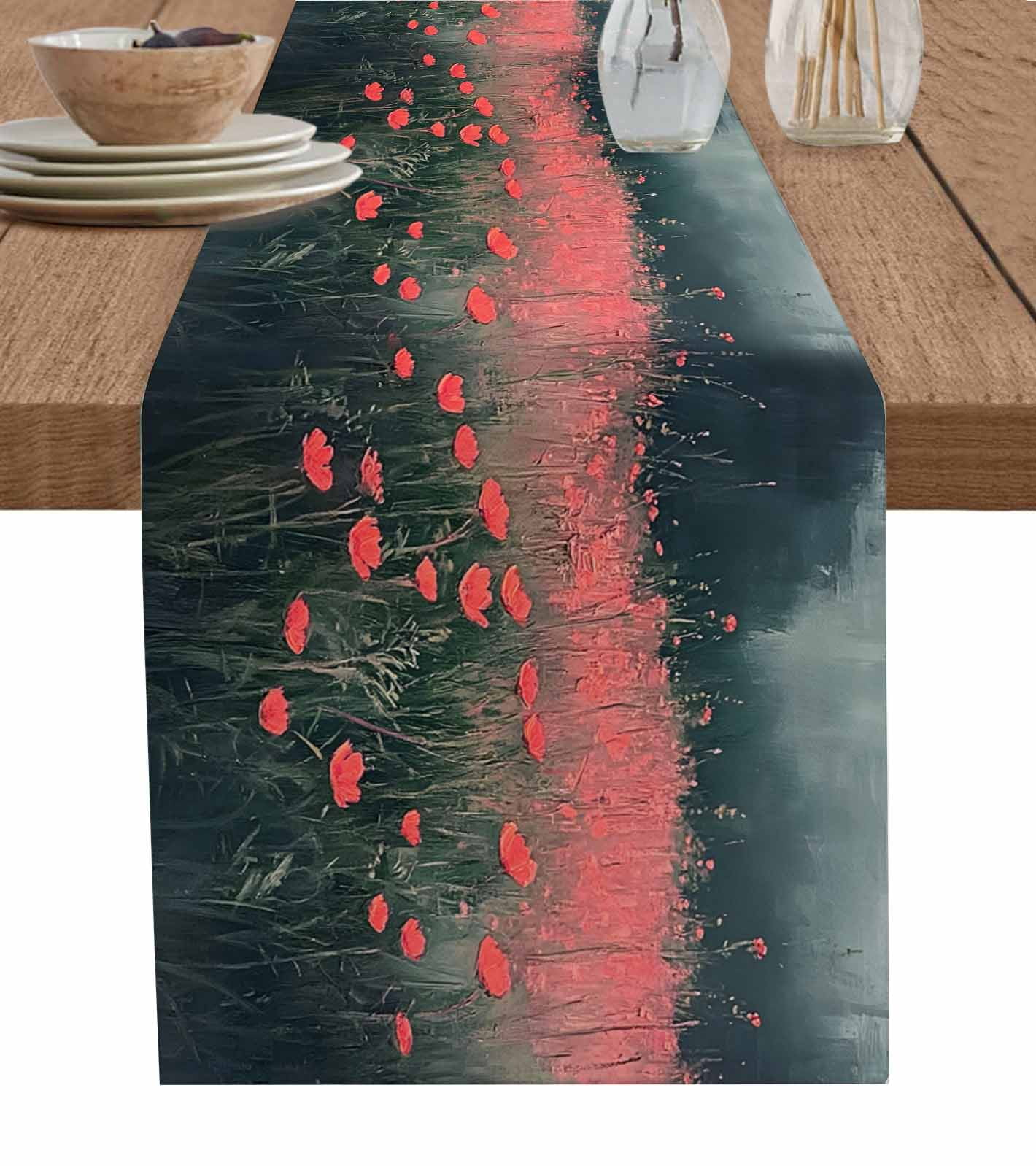 Boanket Red Spring Floral Table Runner - 70 Inch Long, Kitchen Dining ...