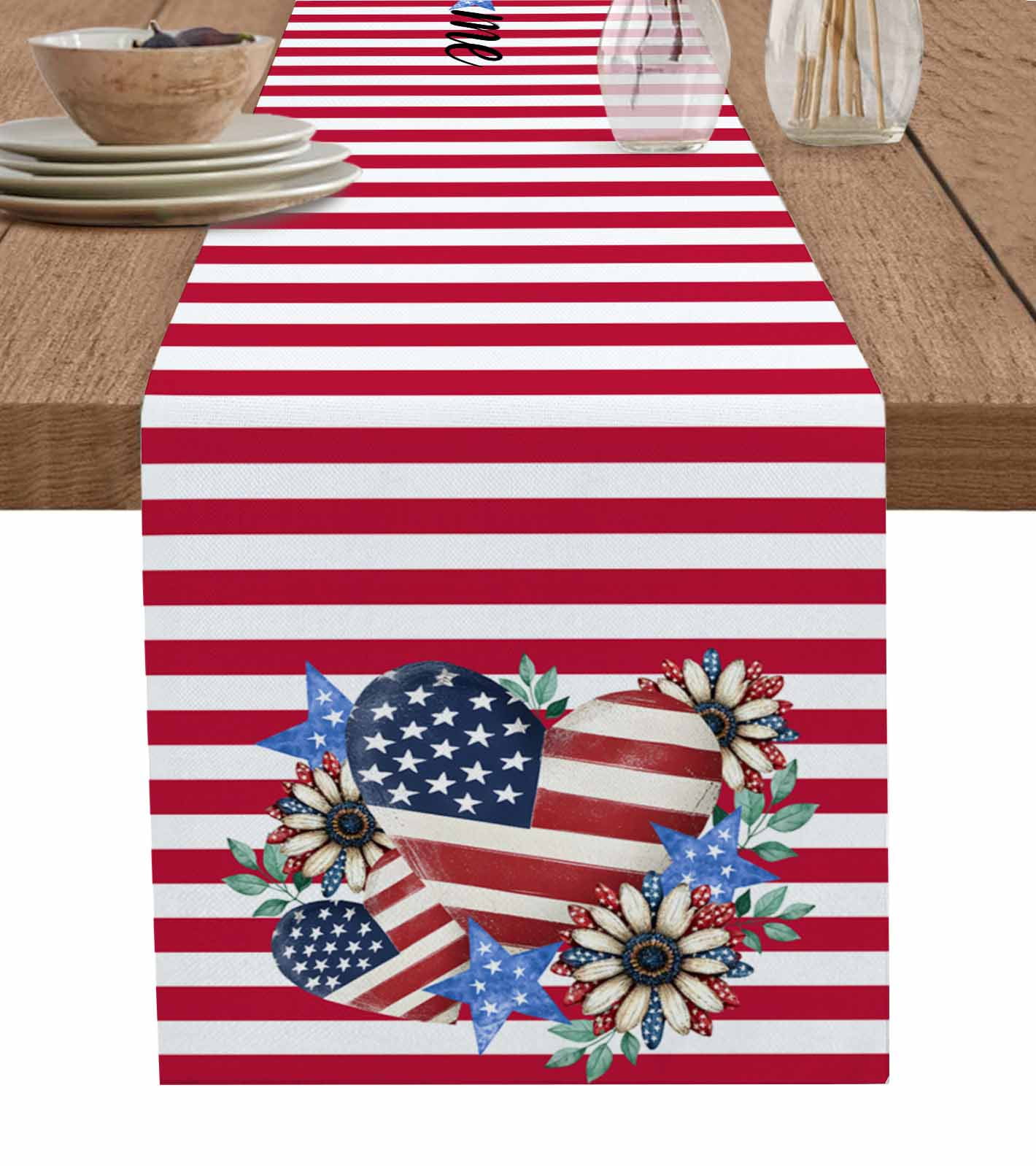 Boanket Red Stripe 4th of July Table Runner - 48 Inch Long, Kitchen ...