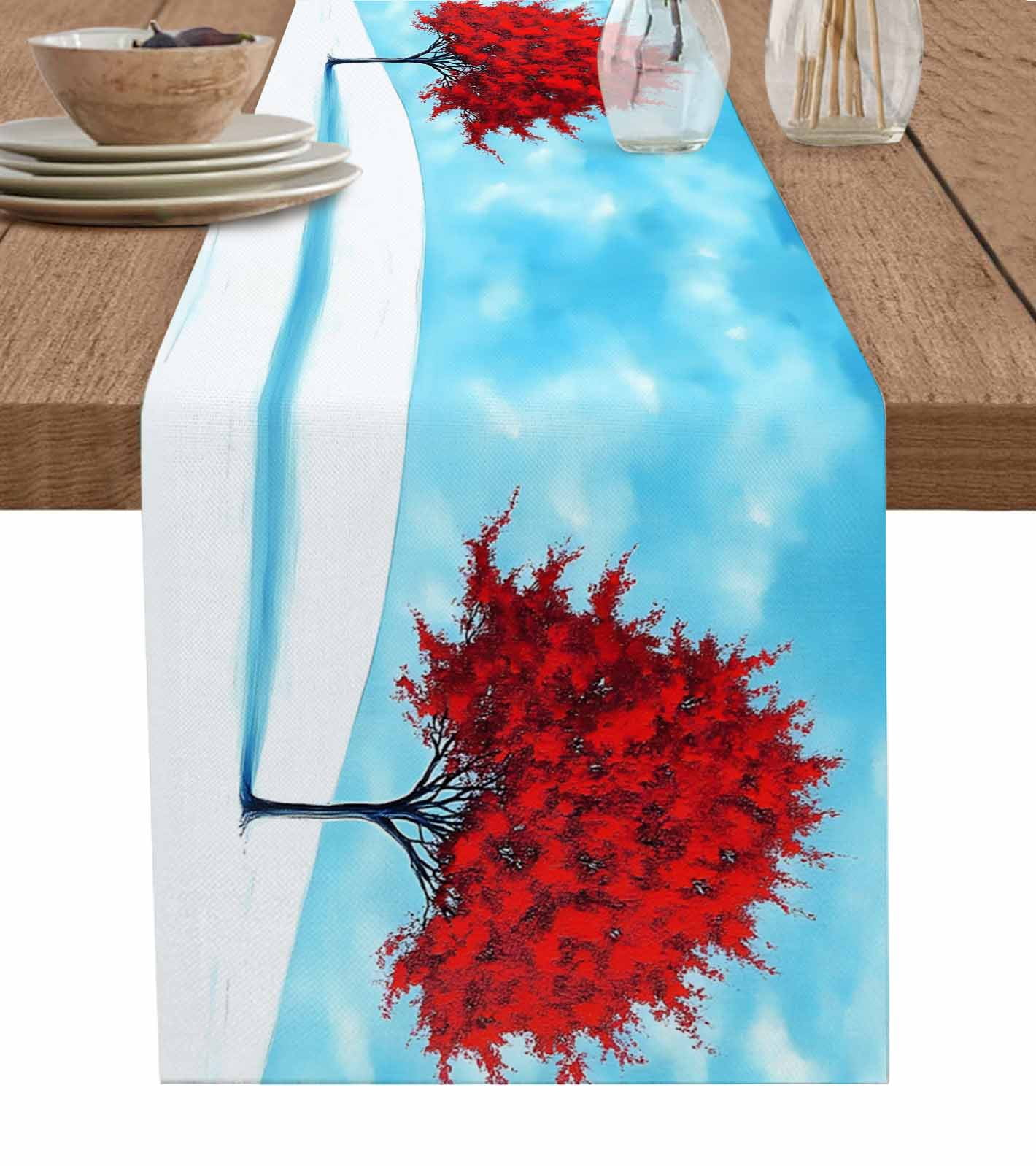 Boanket Red Tree Table Runner - 90 Inch Long, Kitchen Dining Table ...