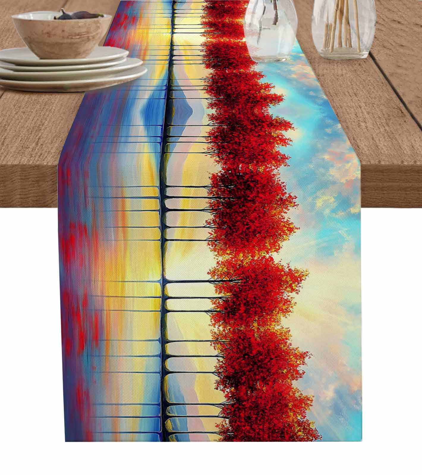Boanket Red Trees Table Runner - 108 Inch Long, Kitchen Dining Table Runner Dresser Scarves ...