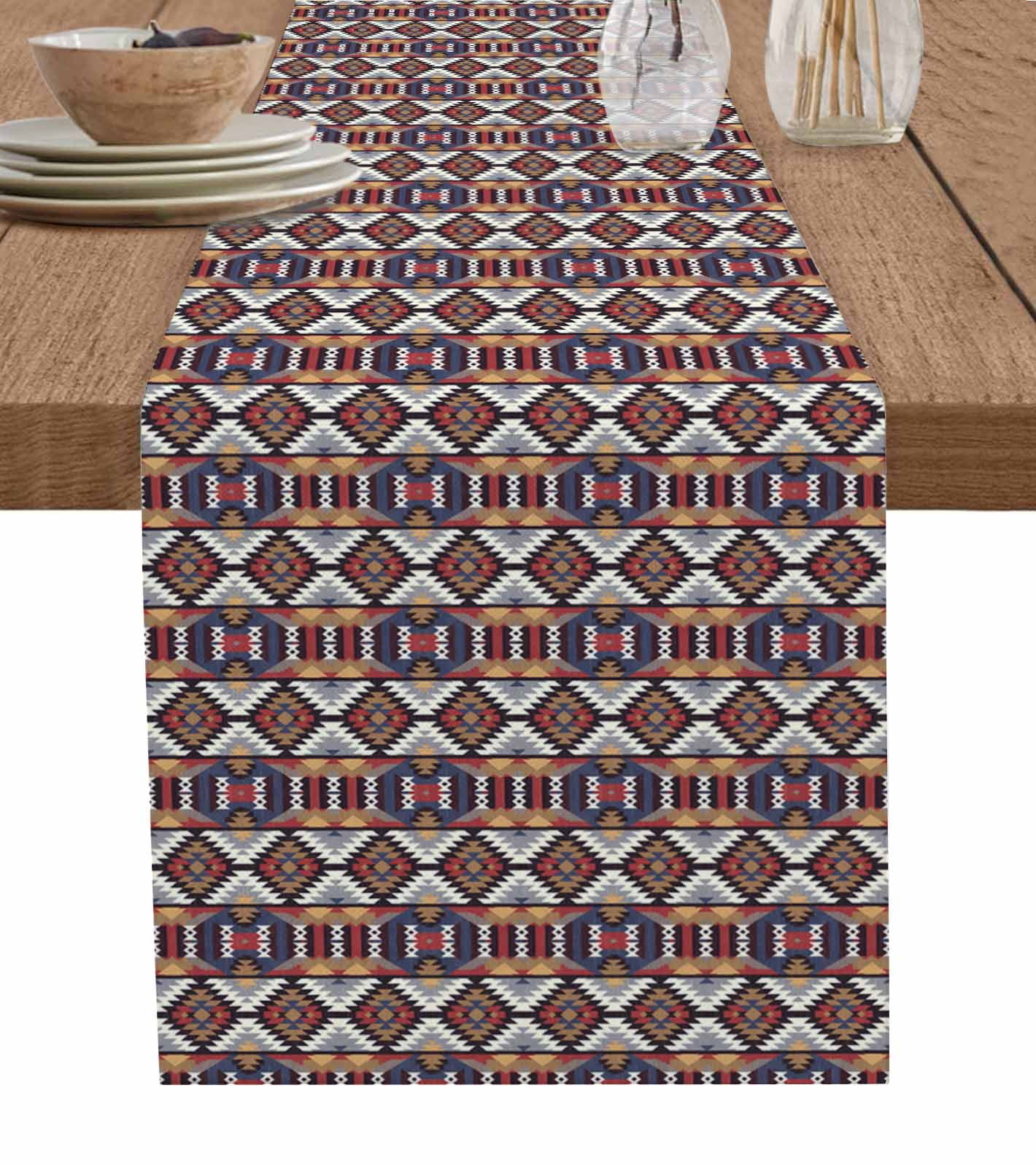 Boanket Retro Boho Aztec Table Runner - 90 Inch Long, Kitchen Dining ...
