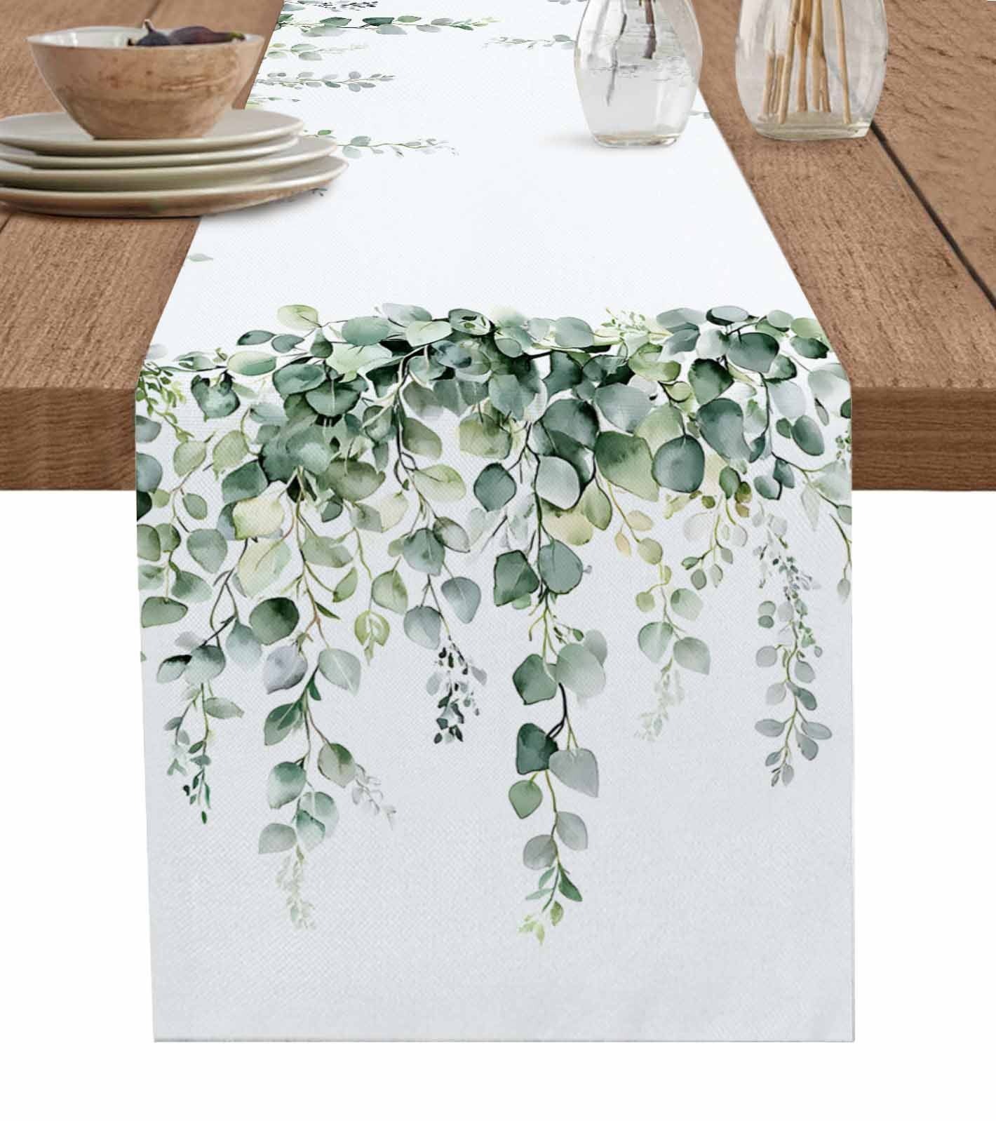 Boanket Retro Eucalyptus Leaves Table Runner - 90 Inch Long, Kitchen ...