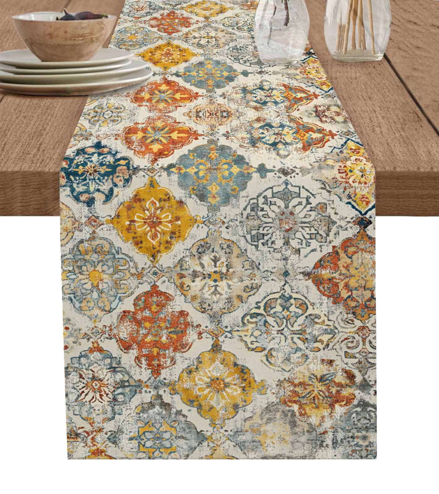 Boanket Retro Morocco Table Runner - 72 Inch Long, Kitchen Dining Table ...
