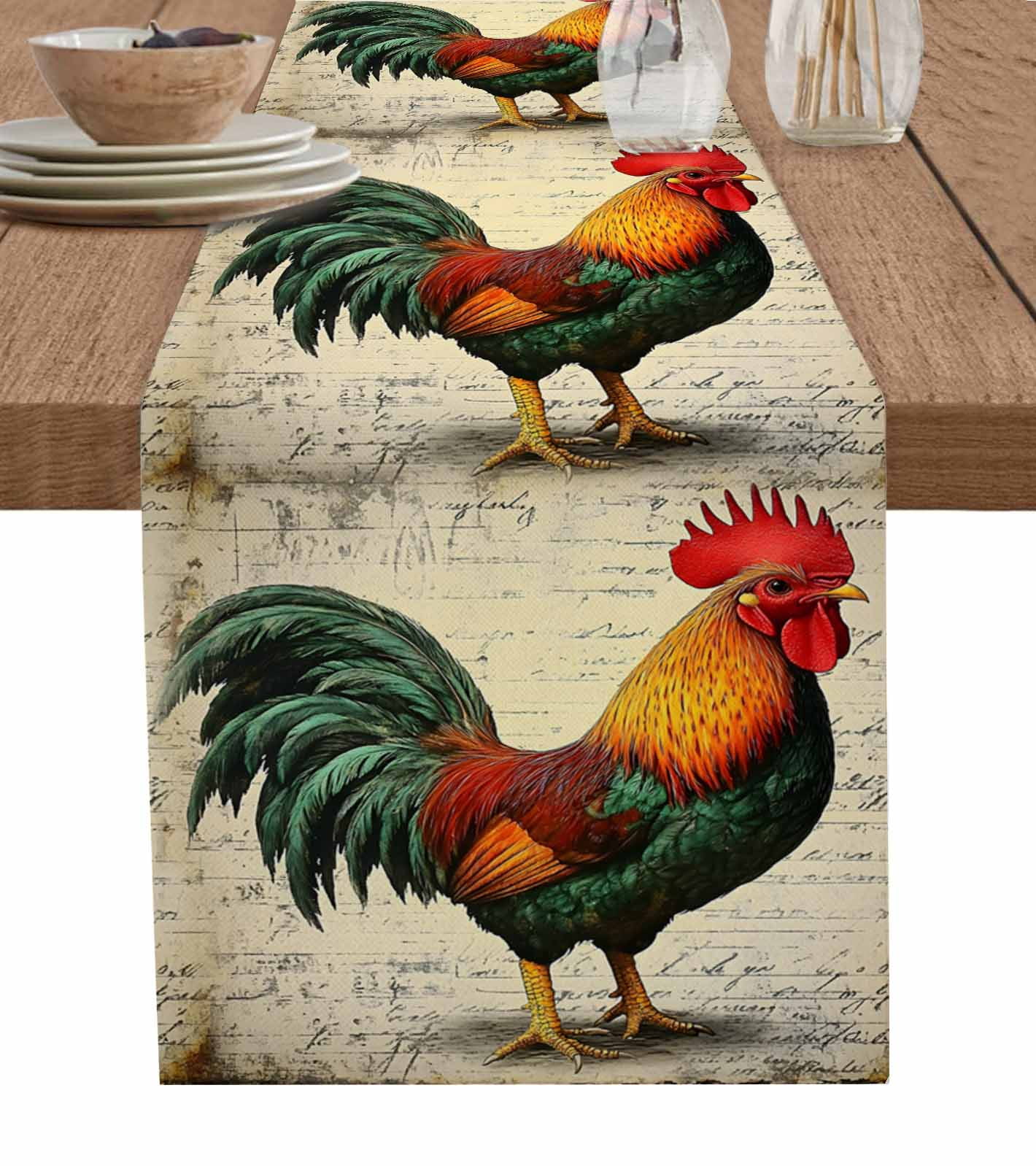 Boanket Retro Rooster Table Runner - 90 Inch Long, Kitchen Dining Table ...