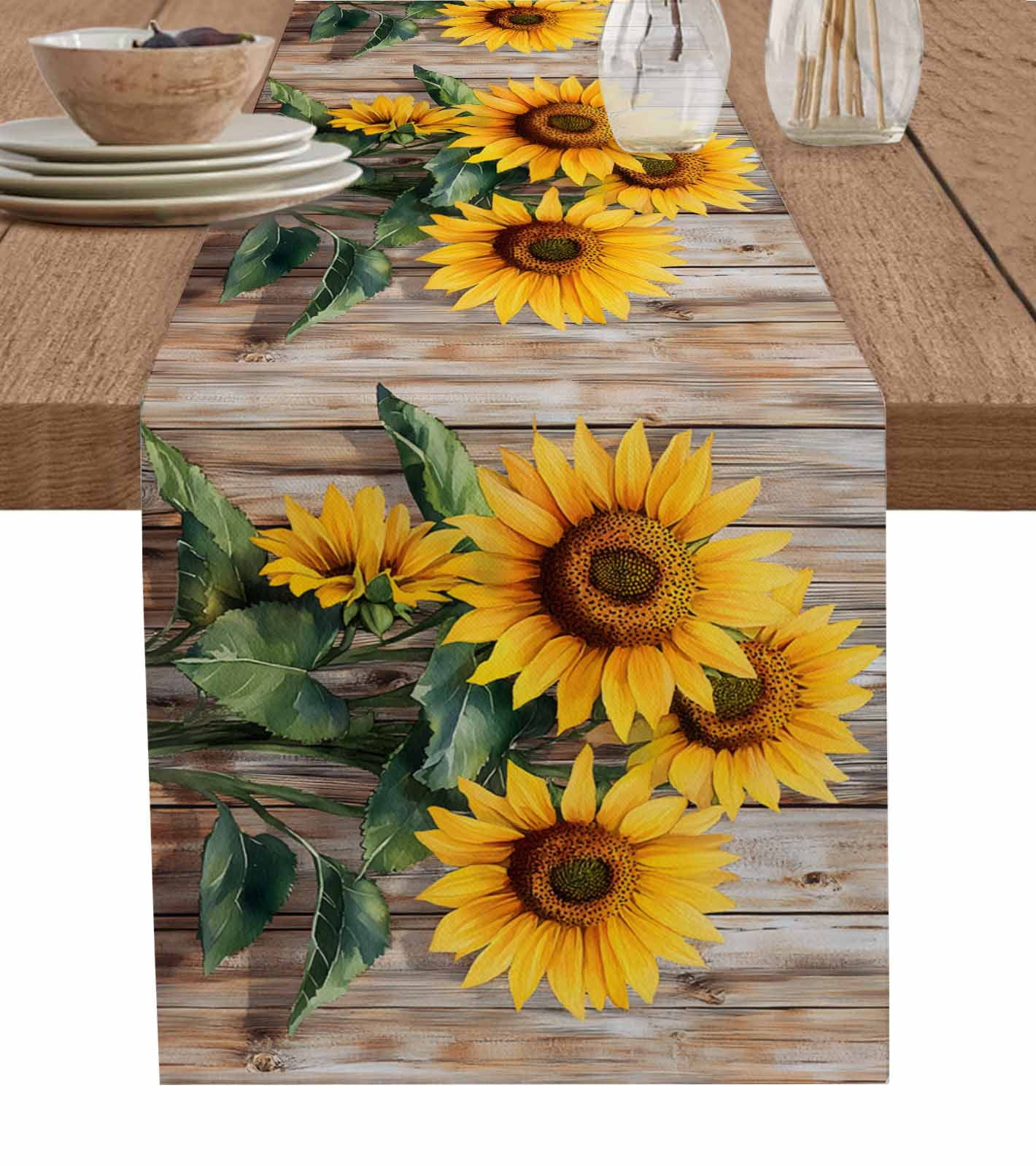 Boanket Retro Sunflower Table Runner - 70 Inch Long, Kitchen Dining ...