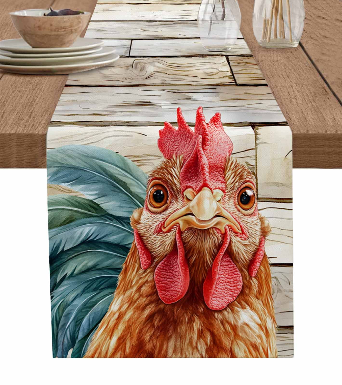 Boanket Rooster Feather Table Runner - 108 Inch Long, Kitchen Dining ...