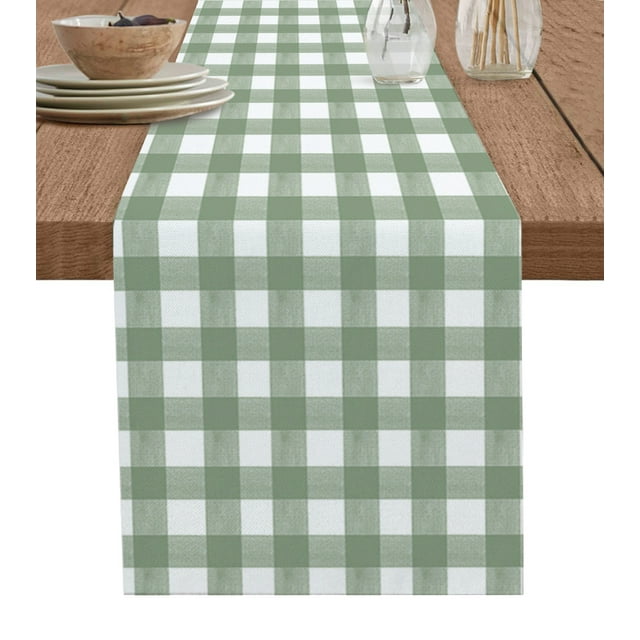 Boanket Sage Green Buffalo Plaid Table Runner - 36 Inch Long, Kitchen Dining Table Runner ...