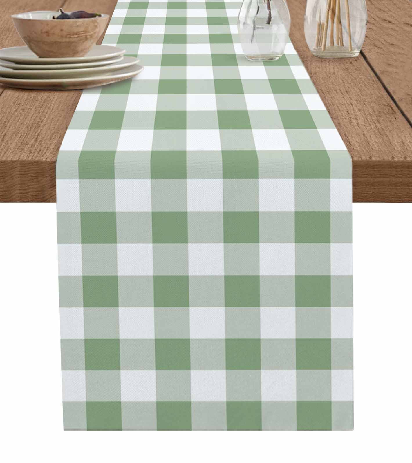 Boanket Sage Green Checkered Table Runner - 120 Inch Long, Kitchen ...