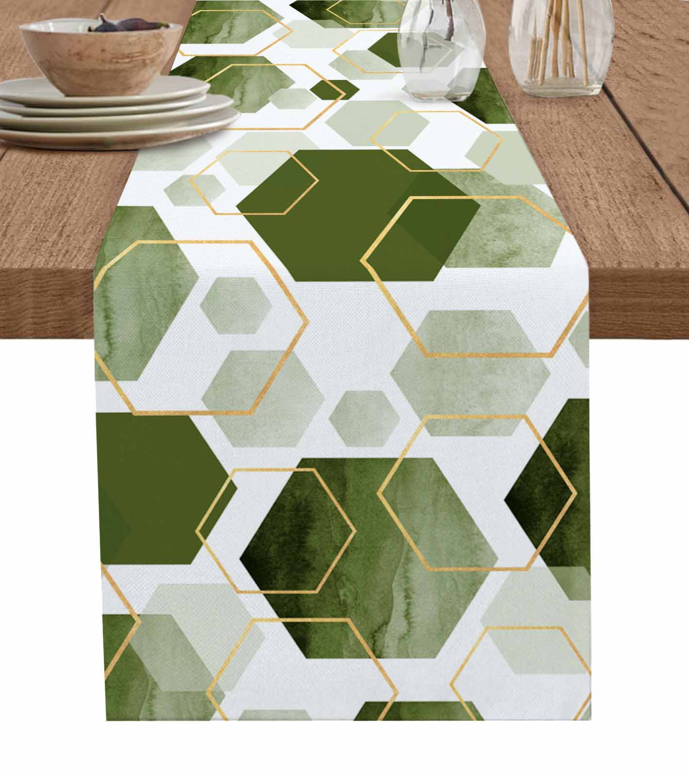Boanket Sage Green Geometric Table Runner - 60 Inch Long, Kitchen ...