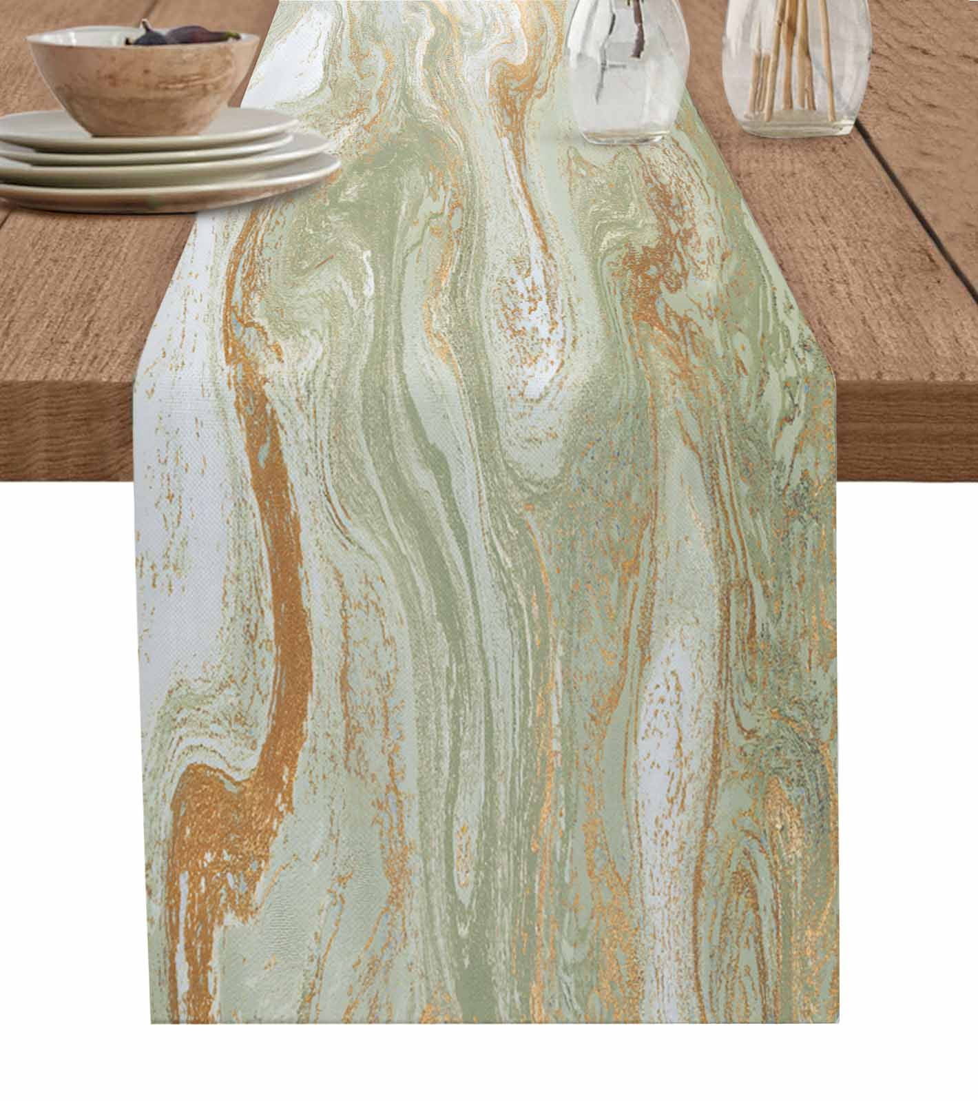 Boanket Sage Green Marble Table Runner - 108 Inch Long, Kitchen Dining ...