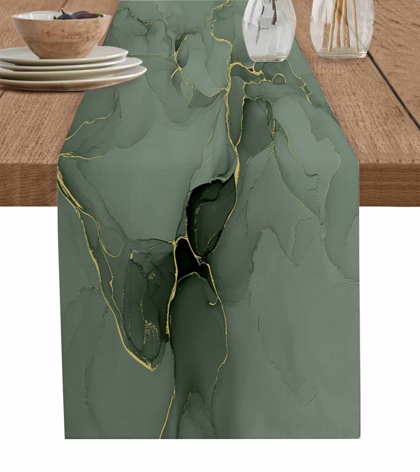 Boanket Sage Green Marble Table Runner - 108 Inch Long, Kitchen Dining ...