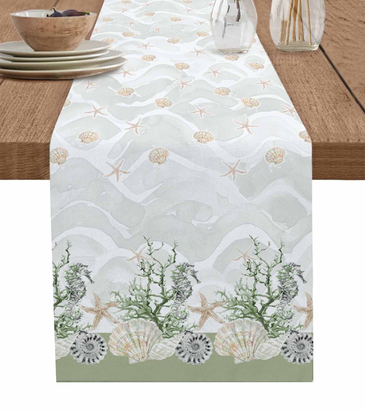 Boanket Sage Green Shell Table Runner - 120 Inch Long, Kitchen Dining ...