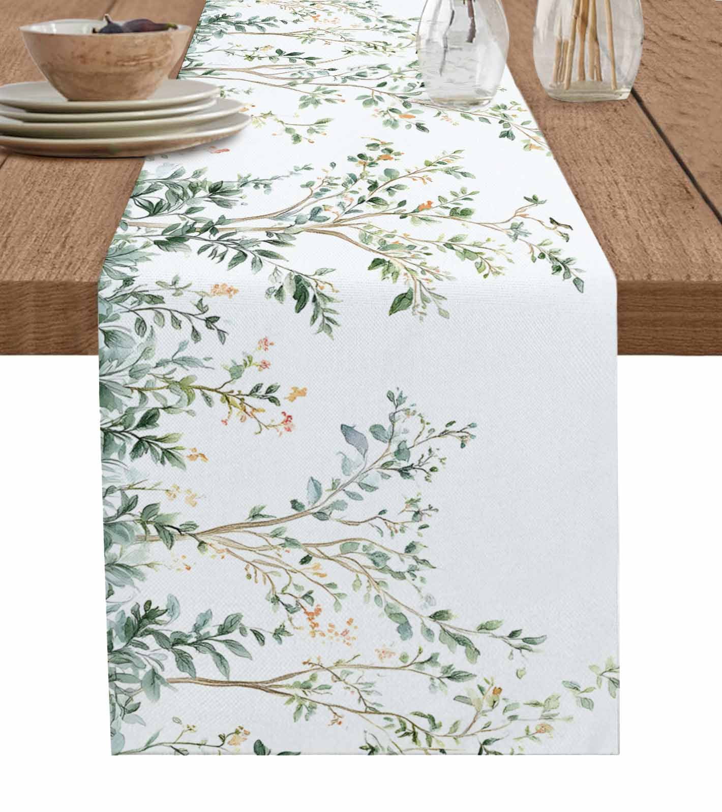 Boanket Sage Green Trees Table Runner - 48 Inch Long, Kitchen Dining ...