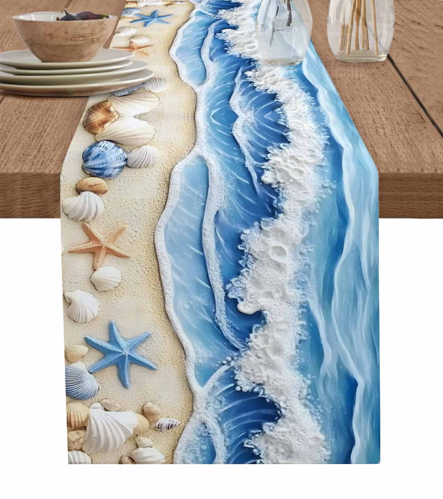 Boanket Sea Coastal Table Runner - 120 Inch Long, Kitchen Dining Table ...