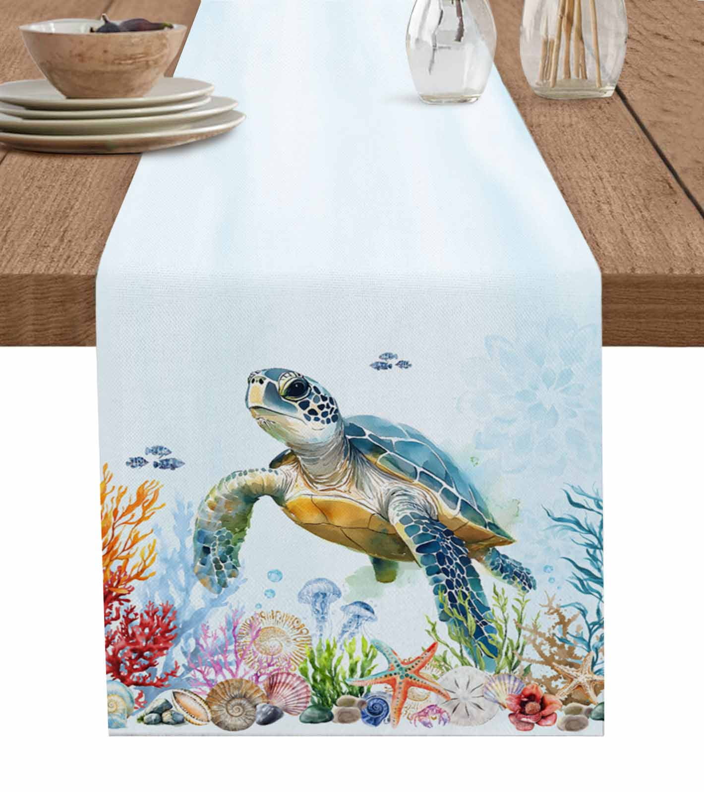 Boanket Sea Turtle Coastal Table Runner - 70 Inch Long, Kitchen Dining ...
