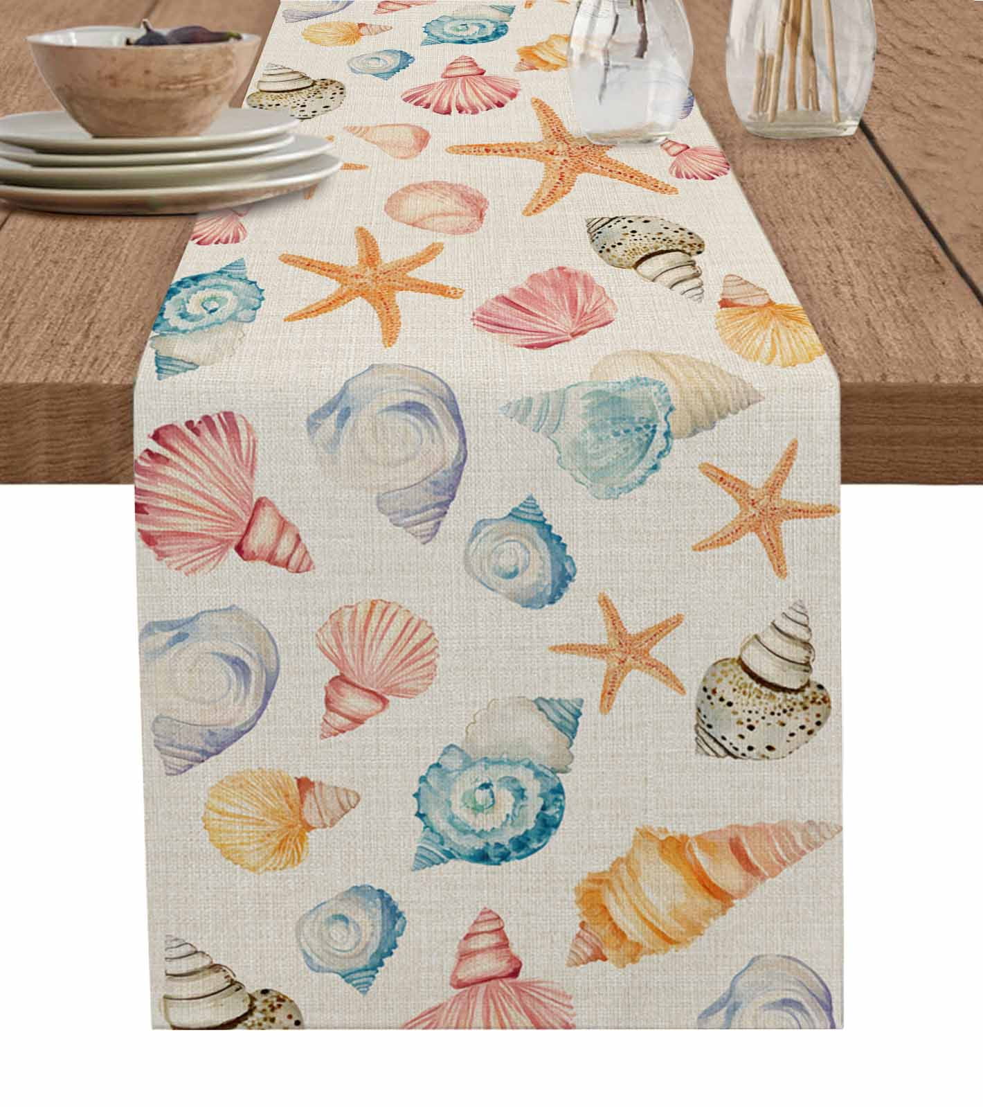 Boanket Shell Starfish Coastal Table Runner - 60 Inch Long, Kitchen ...