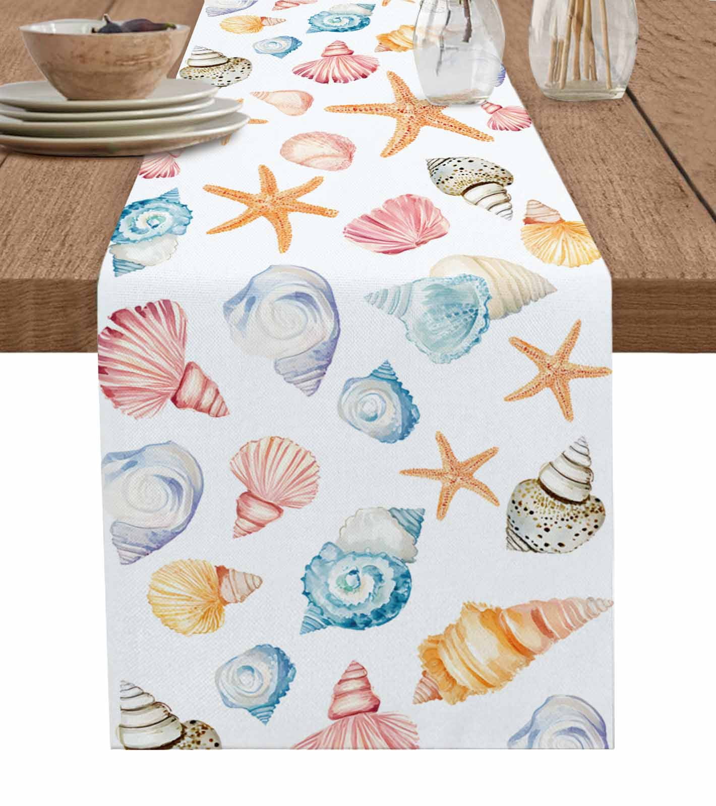 Boanket Shell Starfish Coastal Table Runner - 90 Inch Long, Kitchen ...