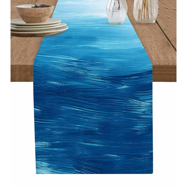 Boanket Sky Blue Coastal Table Runner - 90 Inch Long, Kitchen Dining ...