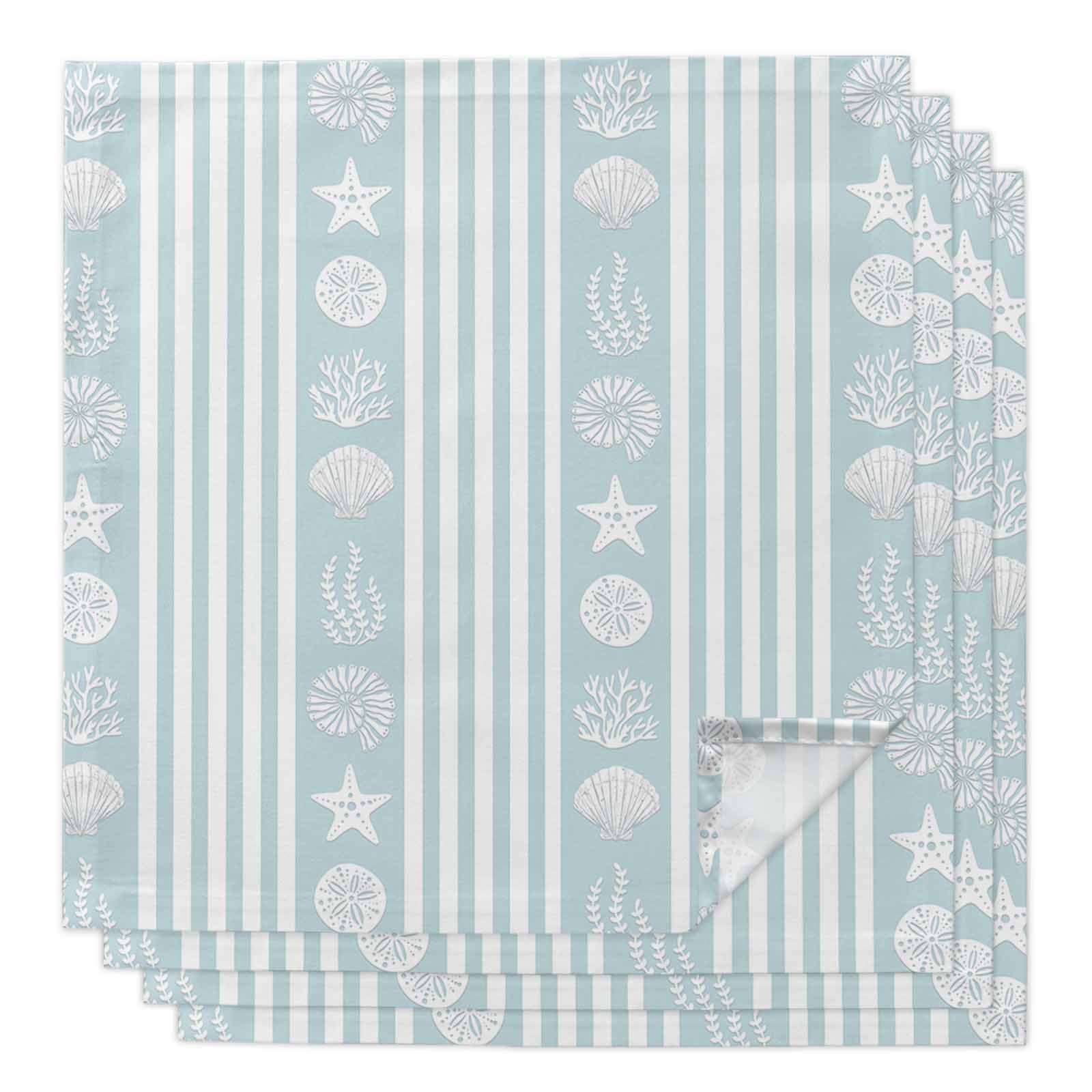 Boanket Sky Blue Striped Coastal Cloth Napkins Set of 4, Holiday ...