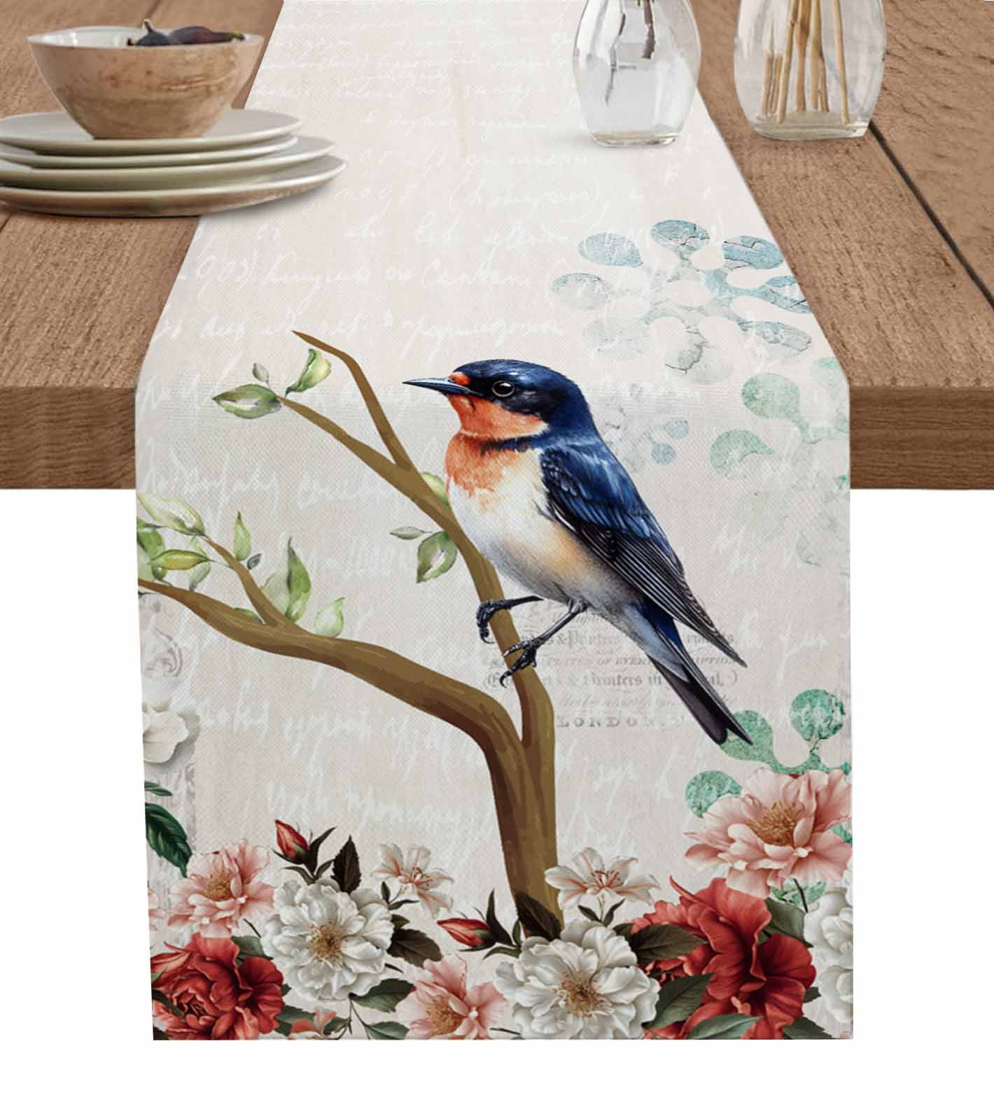 Boanket Spring Bird Branch Table Runner - 108 Inch Long, Kitchen Dining ...