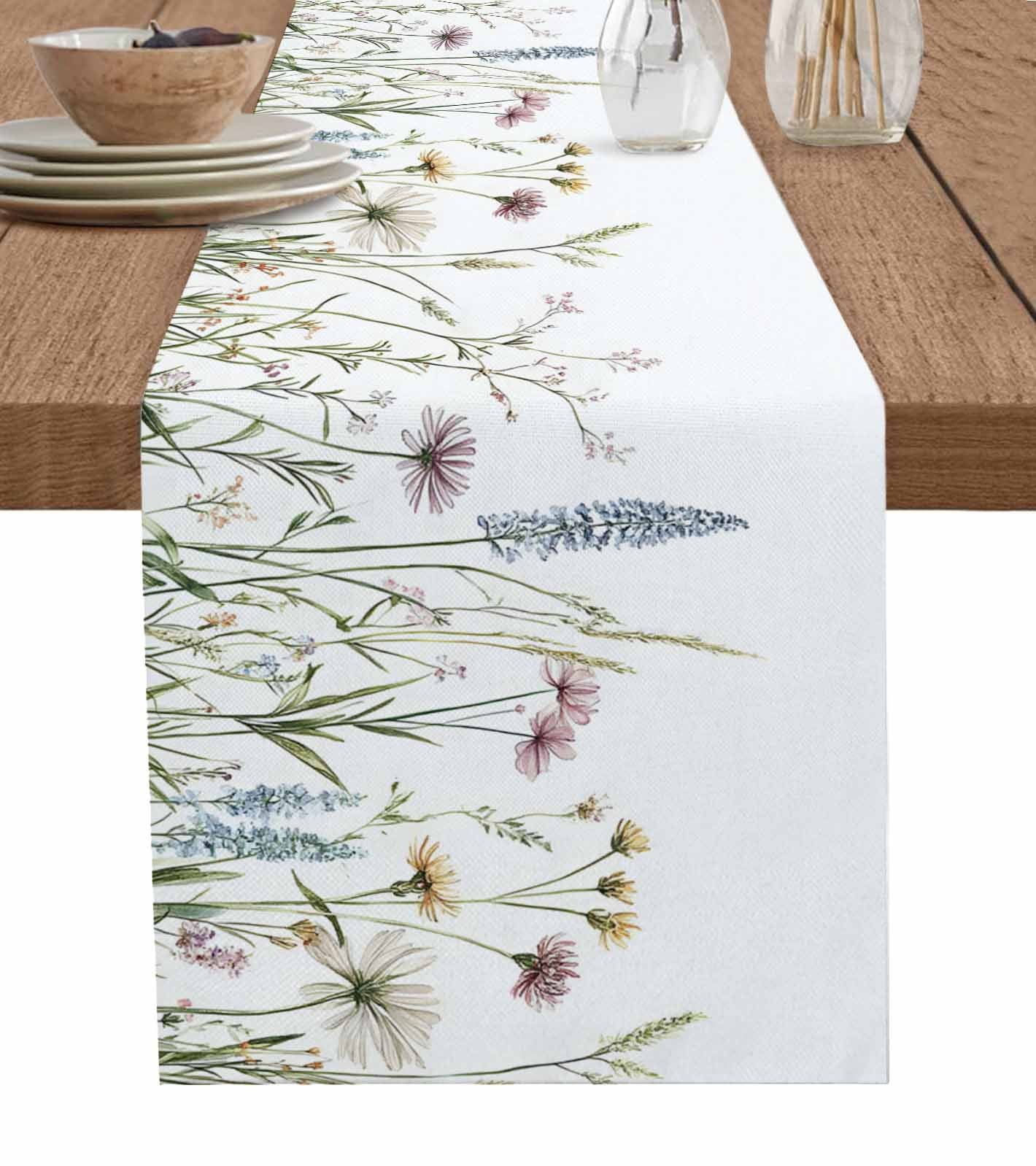 Boanket Spring Botanical Floral Table Runner - 108 Inch Long, Kitchen ...