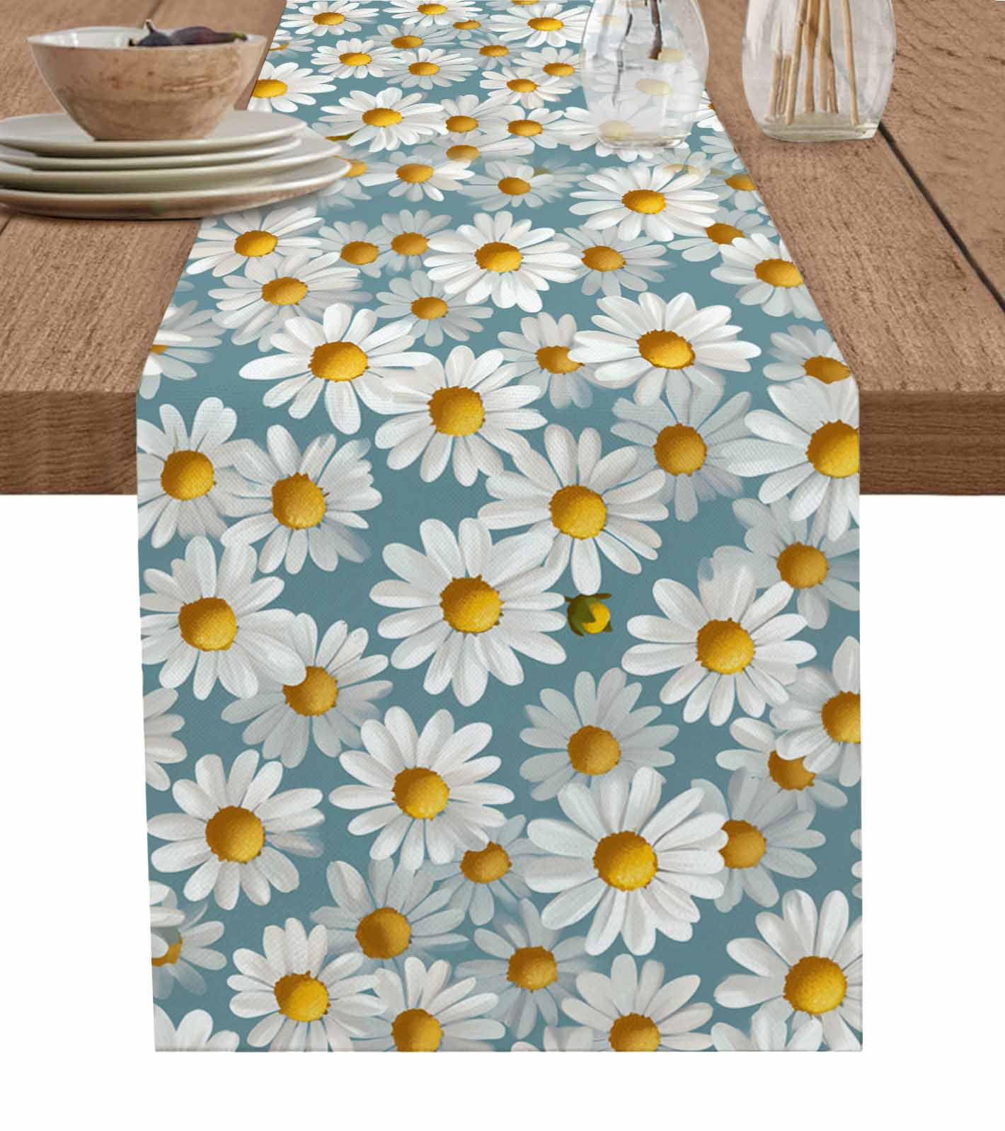 Boanket Spring Daisy Table Runner - 108 Inch Long, Kitchen Dining Table ...