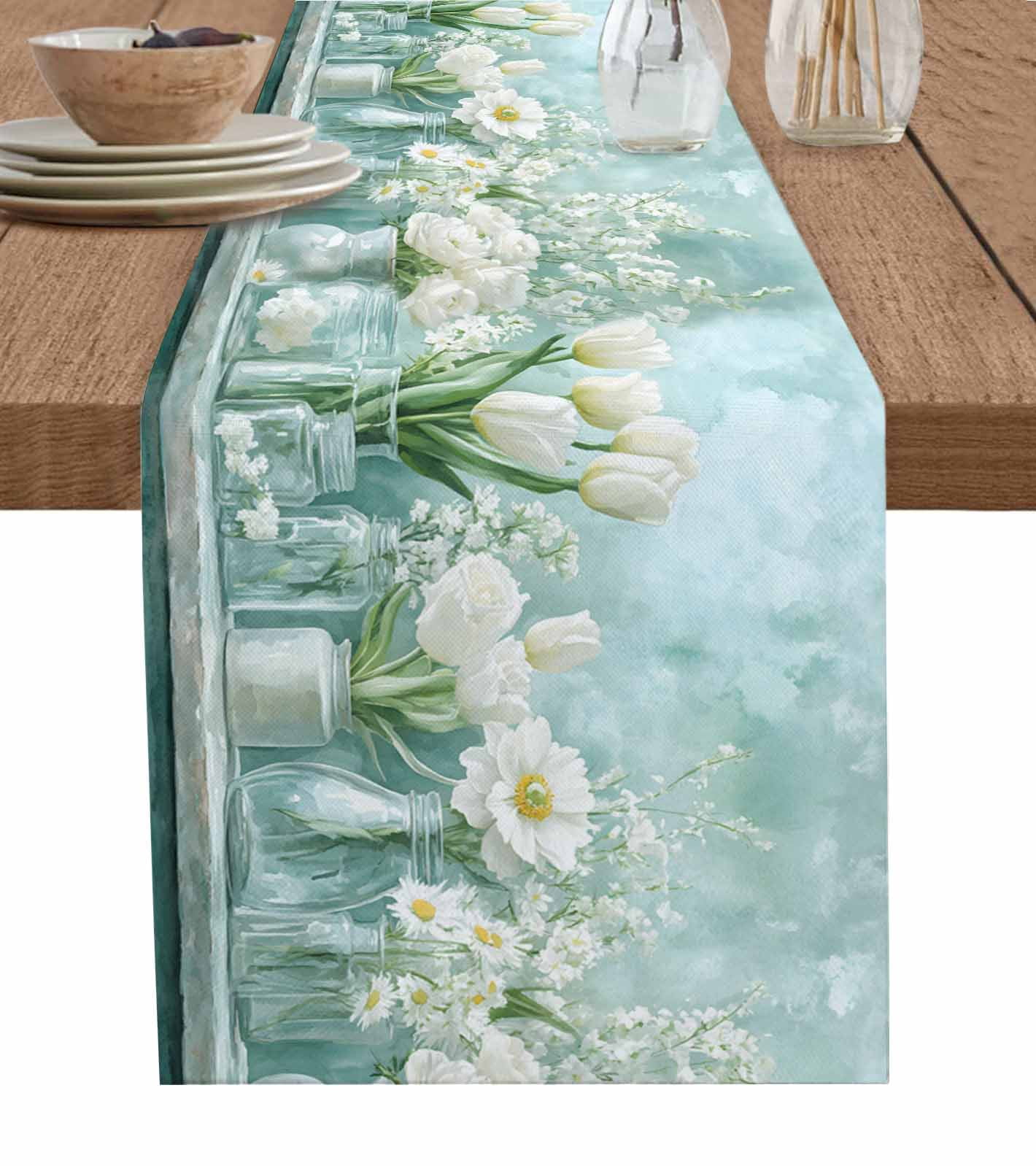Boanket Spring Floral Table Runner - 36 Inch Long, Kitchen Dining Table ...