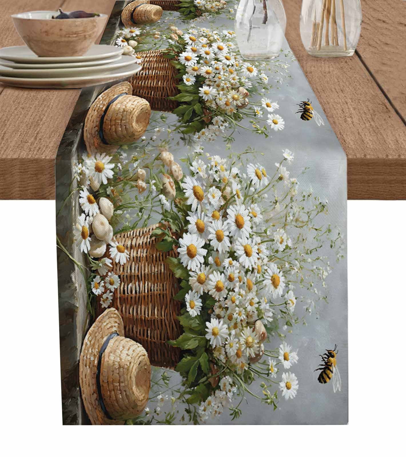 Boanket Spring Floral Table Runner - 48 Inch Long, Kitchen Dining Table ...
