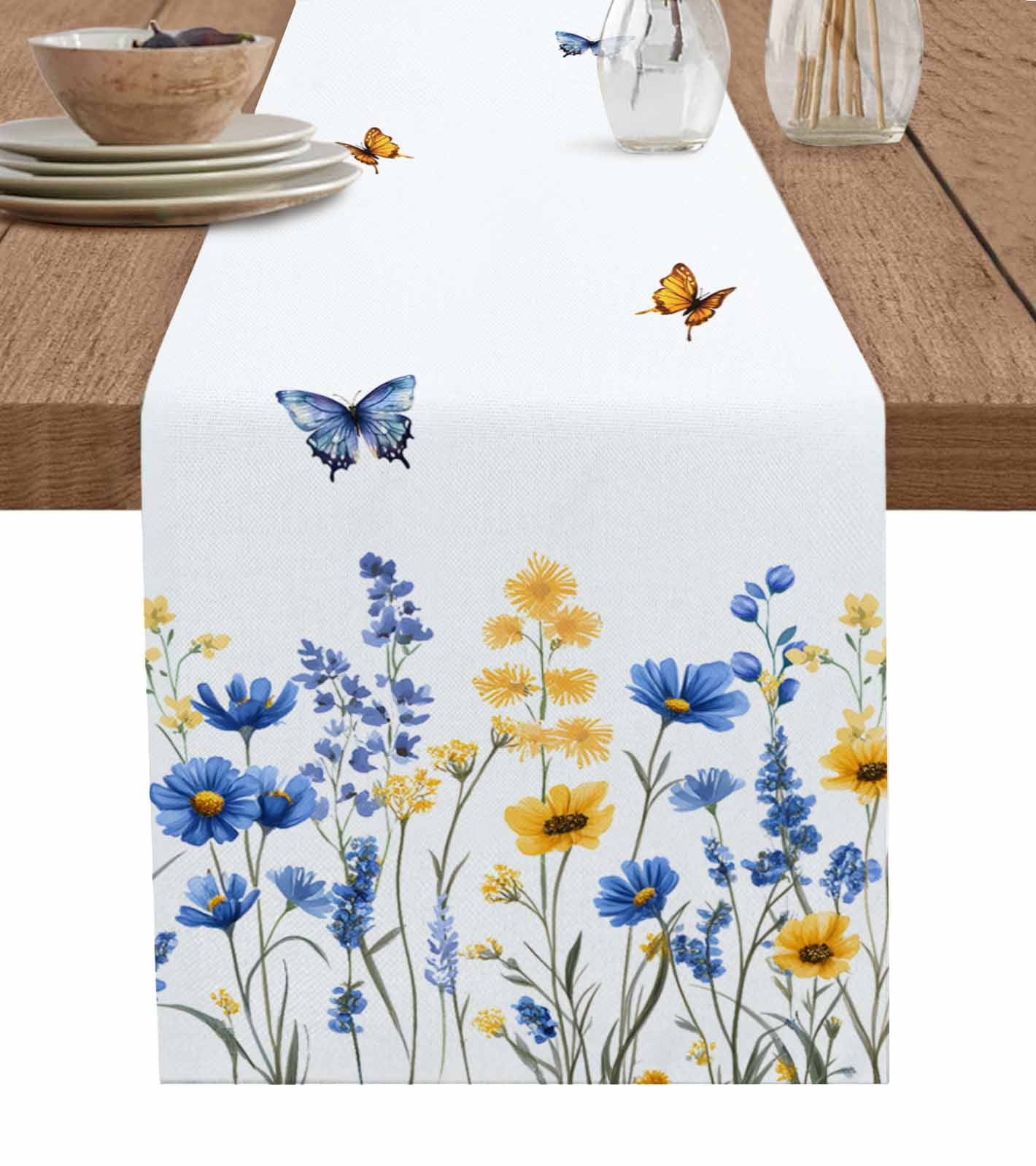 Boanket Spring Floral Table Runner - 48 Inch Long, Kitchen Dining Table Runner Dresser Scarves ...