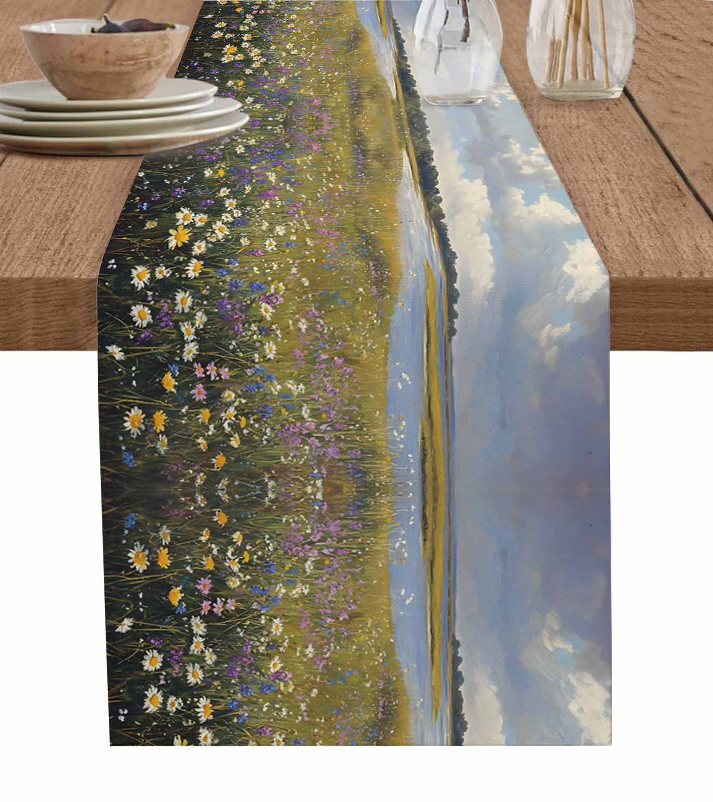 Boanket Spring Floral Table Runner - 60 Inch Long, Kitchen Dining Table ...