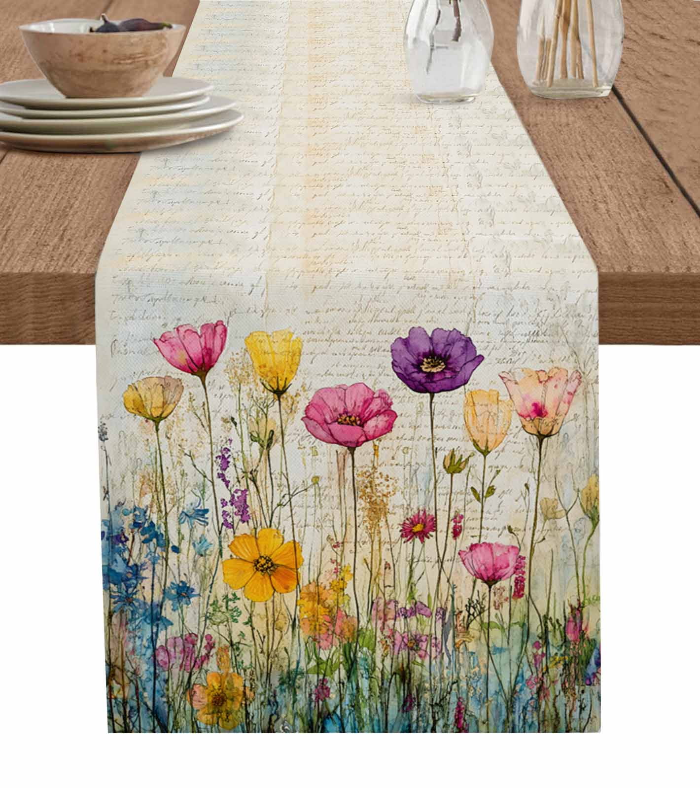 Boanket Spring Floral Table Runner - 60 Inch Long, Kitchen Dining Table ...