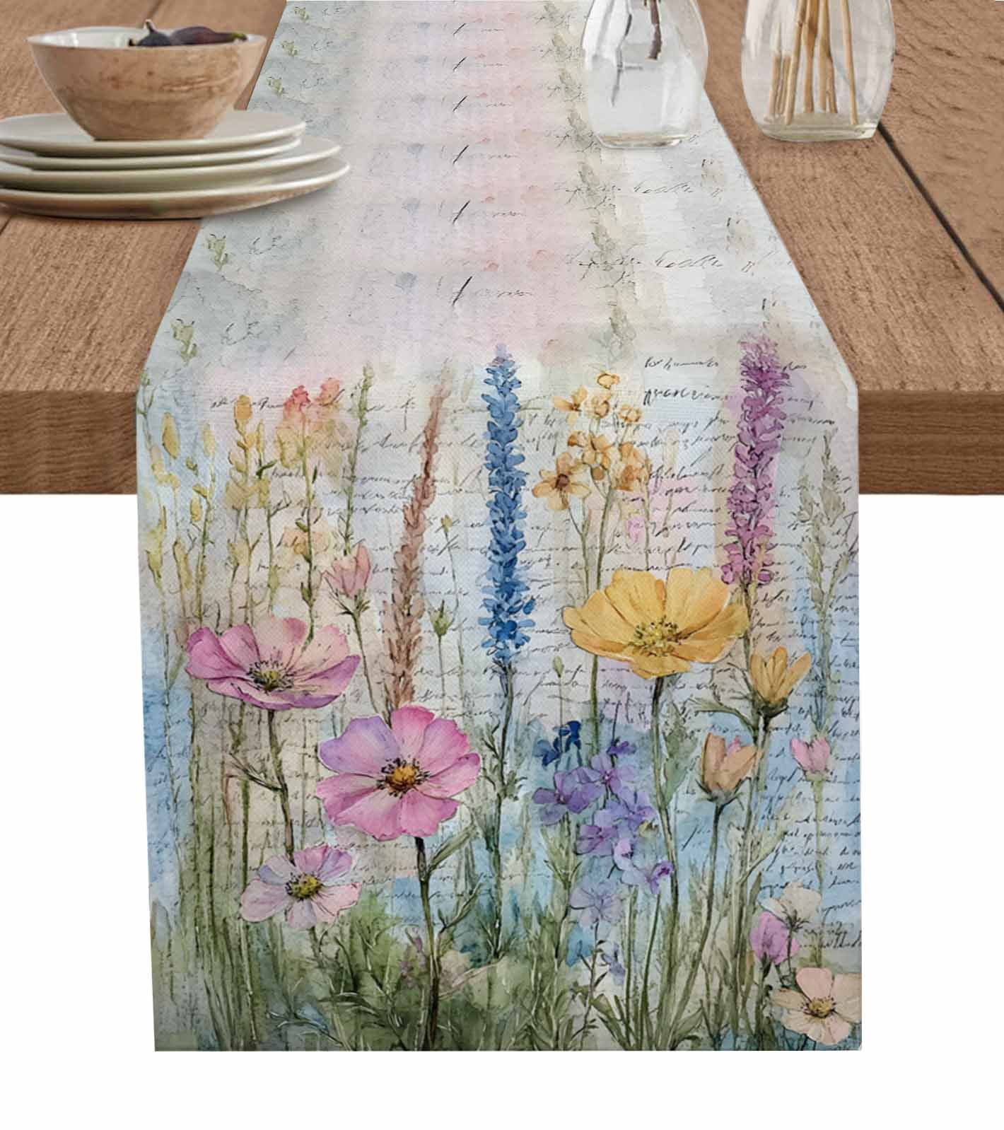 Boanket Spring Floral Table Runner - 60 Inch Long, Kitchen Dining Table ...