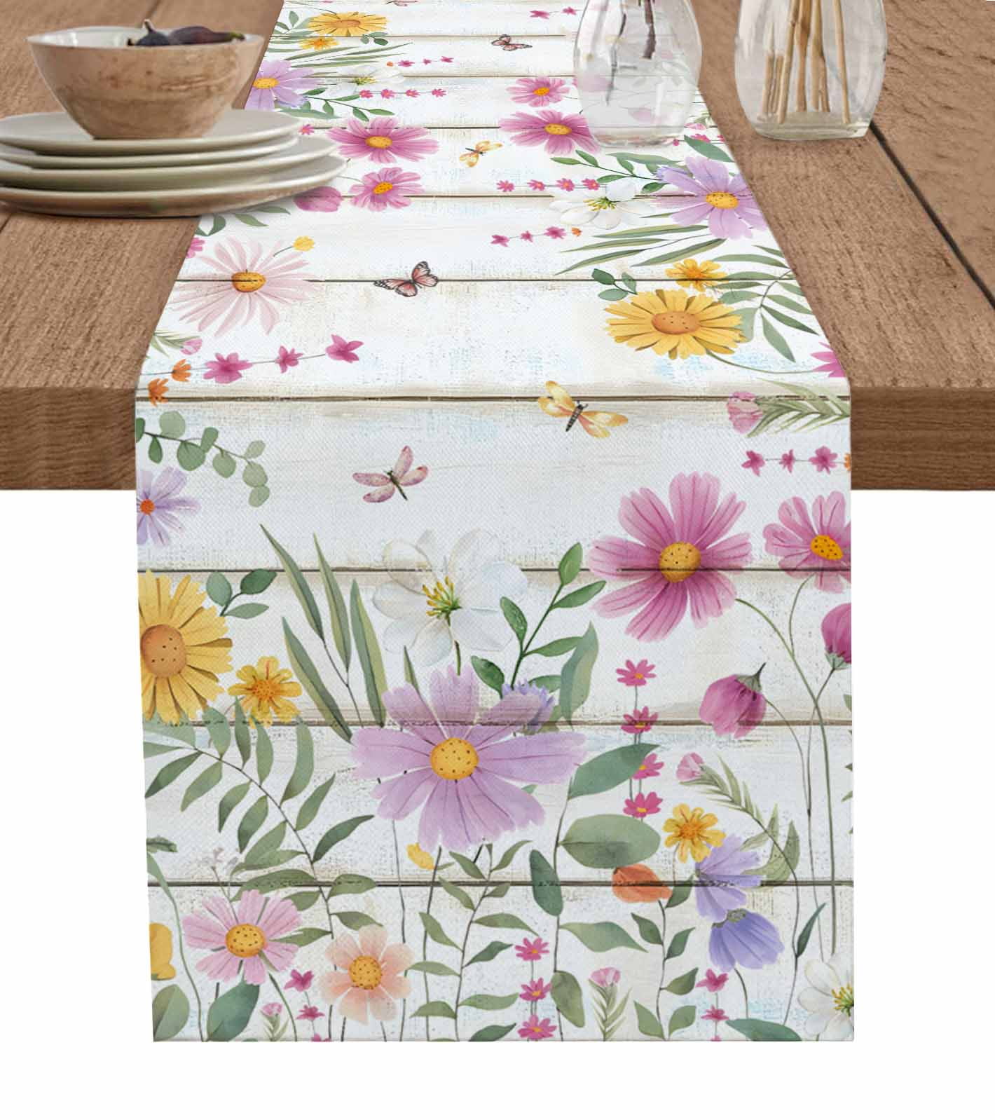 Boanket Spring Flowers Table Runner - 108 Inch Long, Kitchen Dining ...