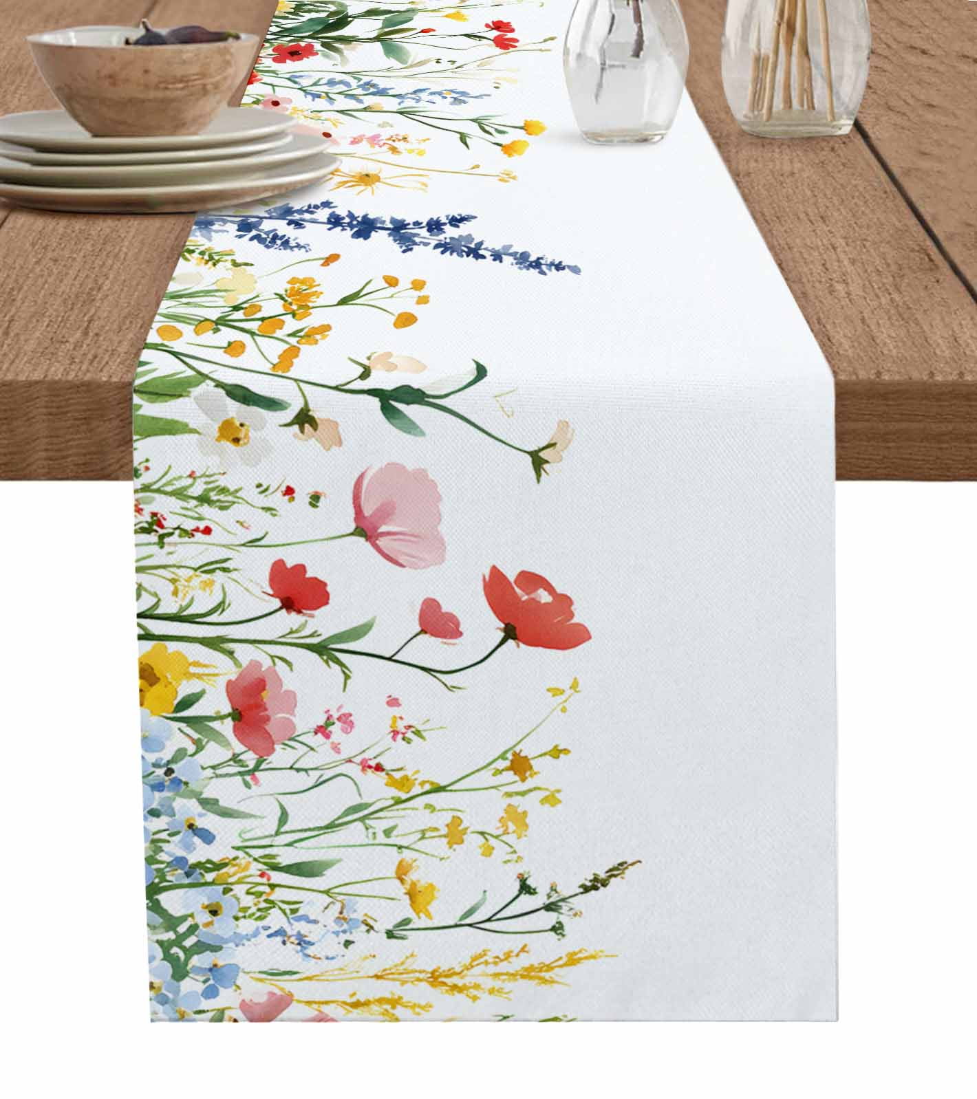 Boanket Spring Flowers Table Runner - 120 Inch Long, Kitchen Dining Table Runner Dresser Scarves ...