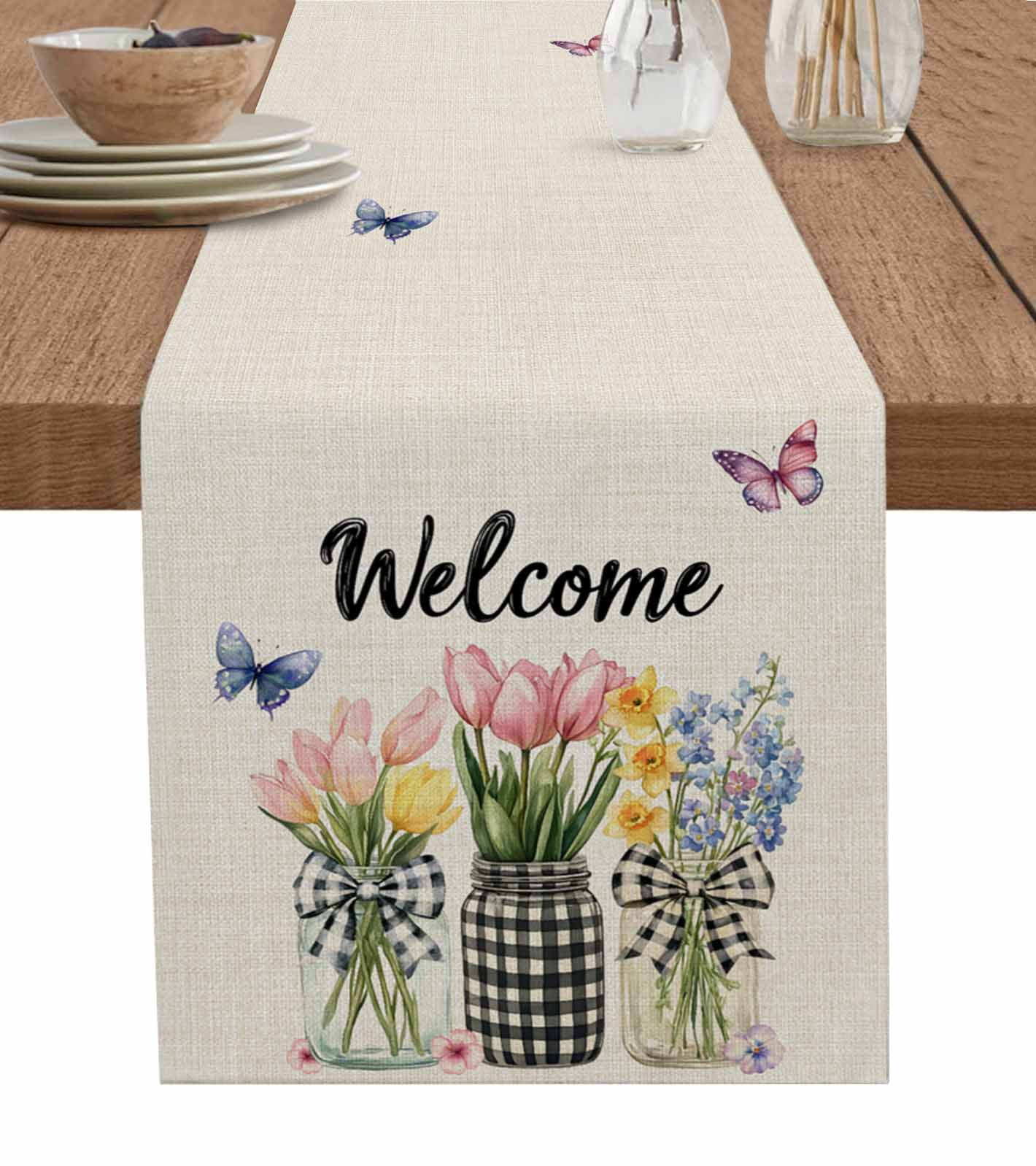 Boanket Spring Flowers Table Runner - 36 Inch Long, Kitchen Dining Table Runner Dresser Scarves ...