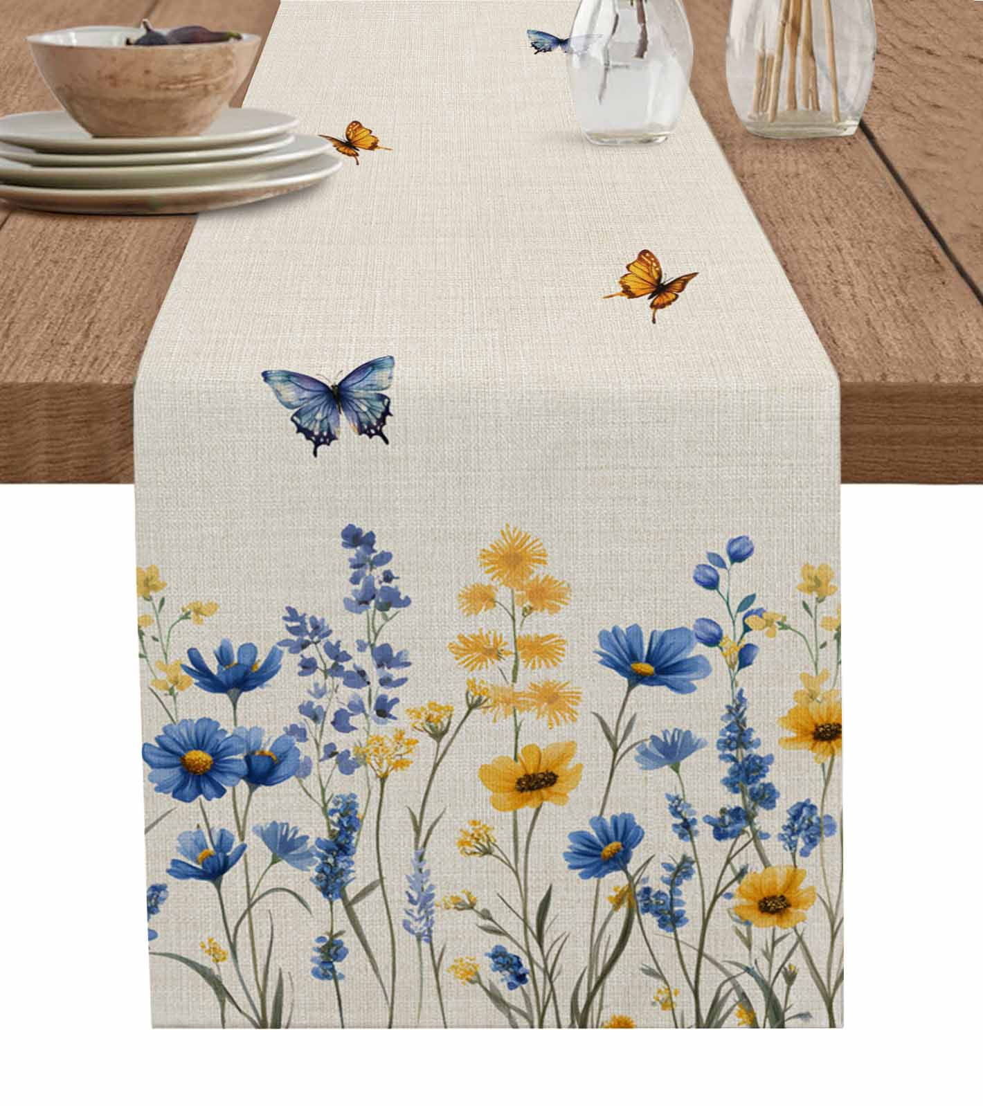 Boanket Spring Flowers Table Runner - 48 Inch Long, Kitchen Dining ...