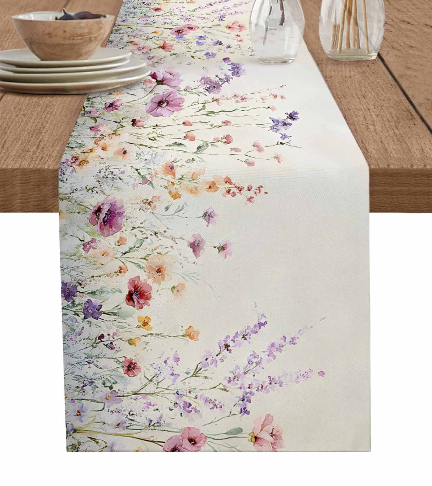 Boanket Spring Flowers Table Runner - 60 Inch Long, Kitchen Dining ...
