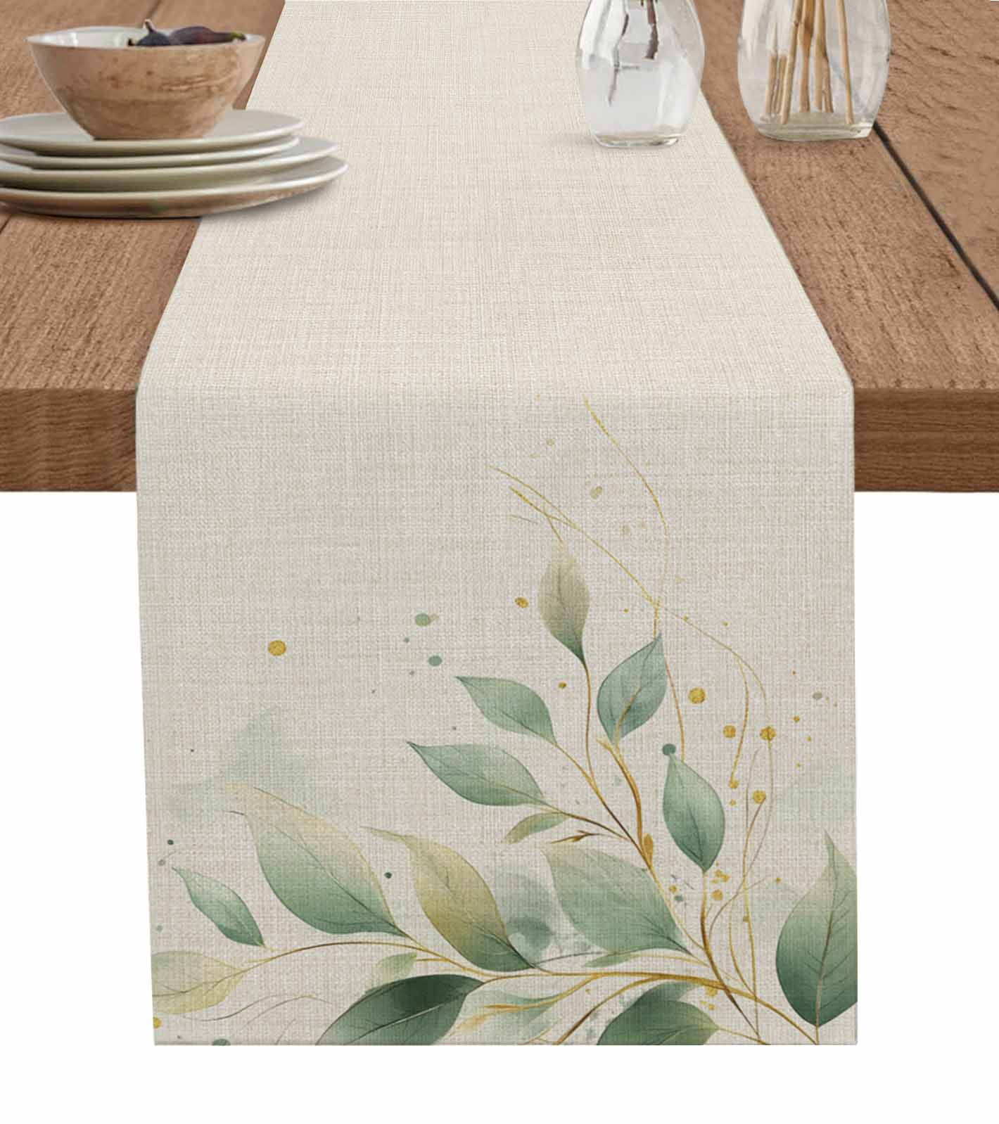 Boanket Spring Green Leaves Table Runner - 90 Inch Long, Kitchen Dining ...