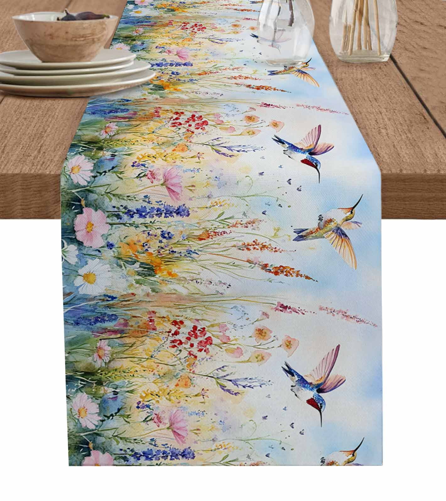Boanket Spring Hummingbird Floral Table Runner - 90 Inch Long, Kitchen ...