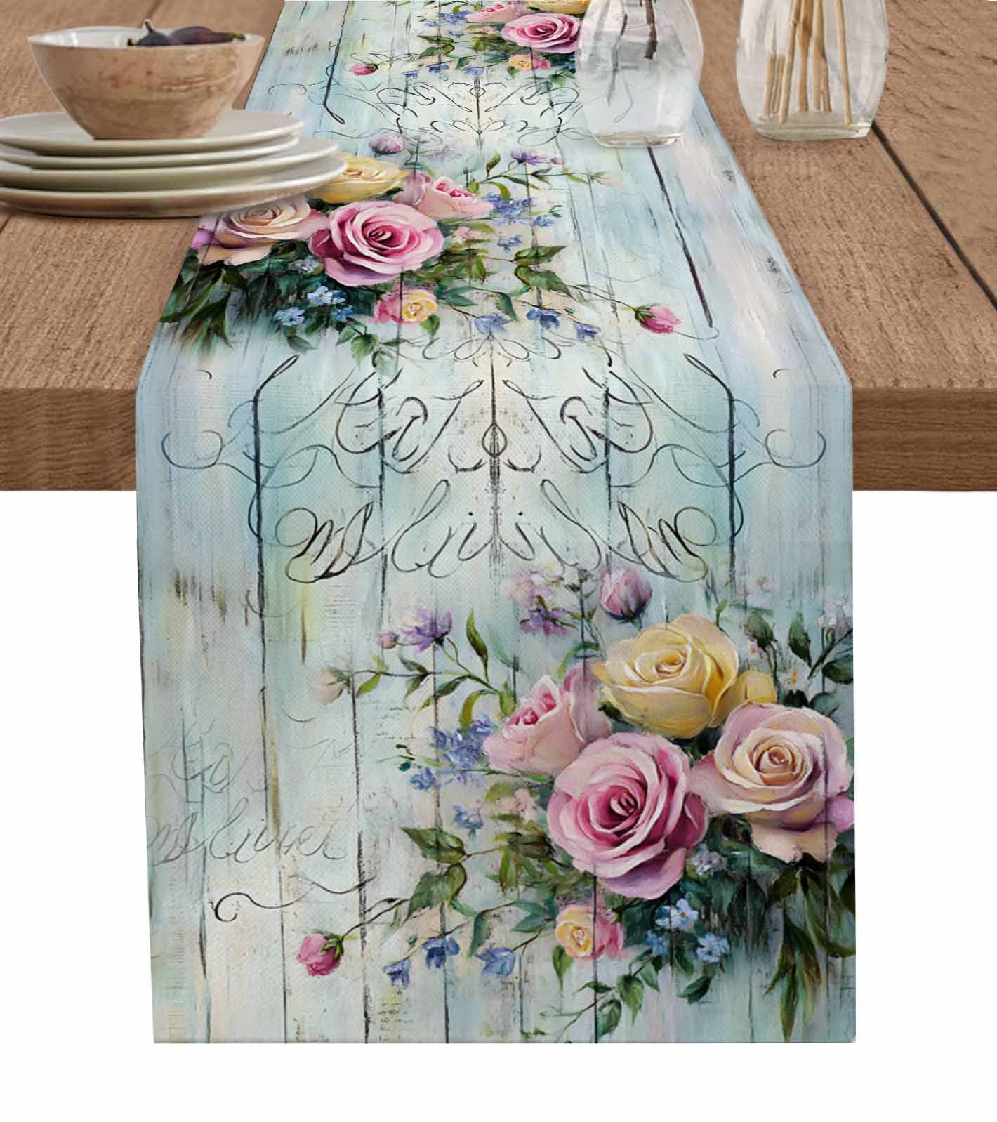 Boanket Spring Rose Table Runner - 48 Inch Long, Kitchen Dining Table ...