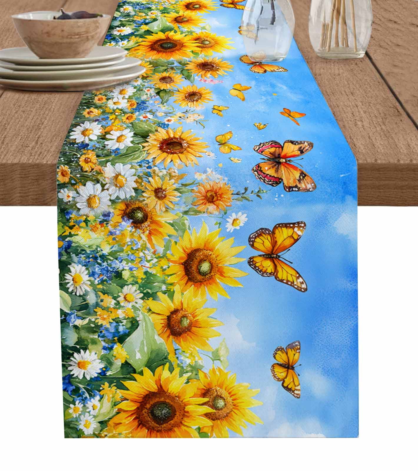Boanket Spring Sunflower Daisy Table Runner - 108 Inch Long, Kitchen Dining Table Runner Dresser ...