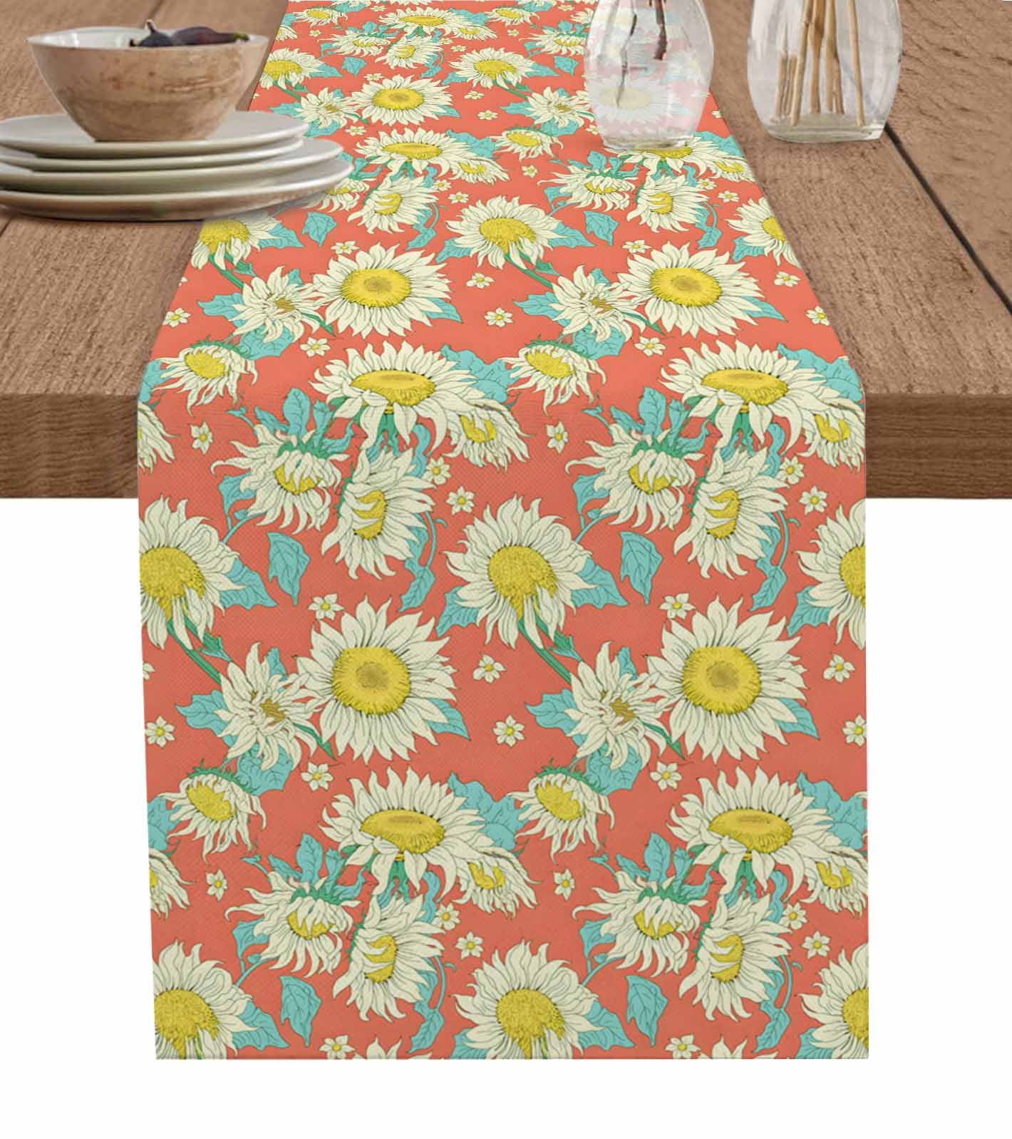 Boanket Spring Yellow Daisy Table Runner - 120 Inch Long, Kitchen Dining Table Runner Dresser ...