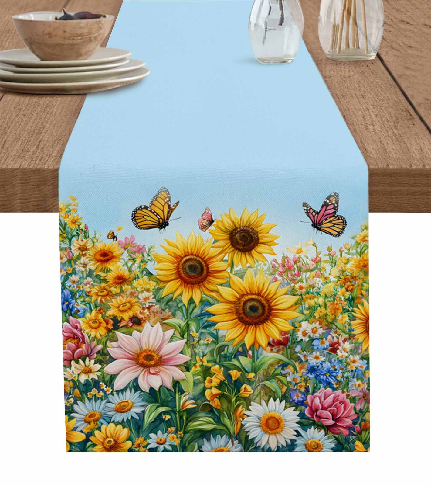 Boanket Spring Yellow Sunflower Table Runner - 90 Inch Long, Kitchen ...
