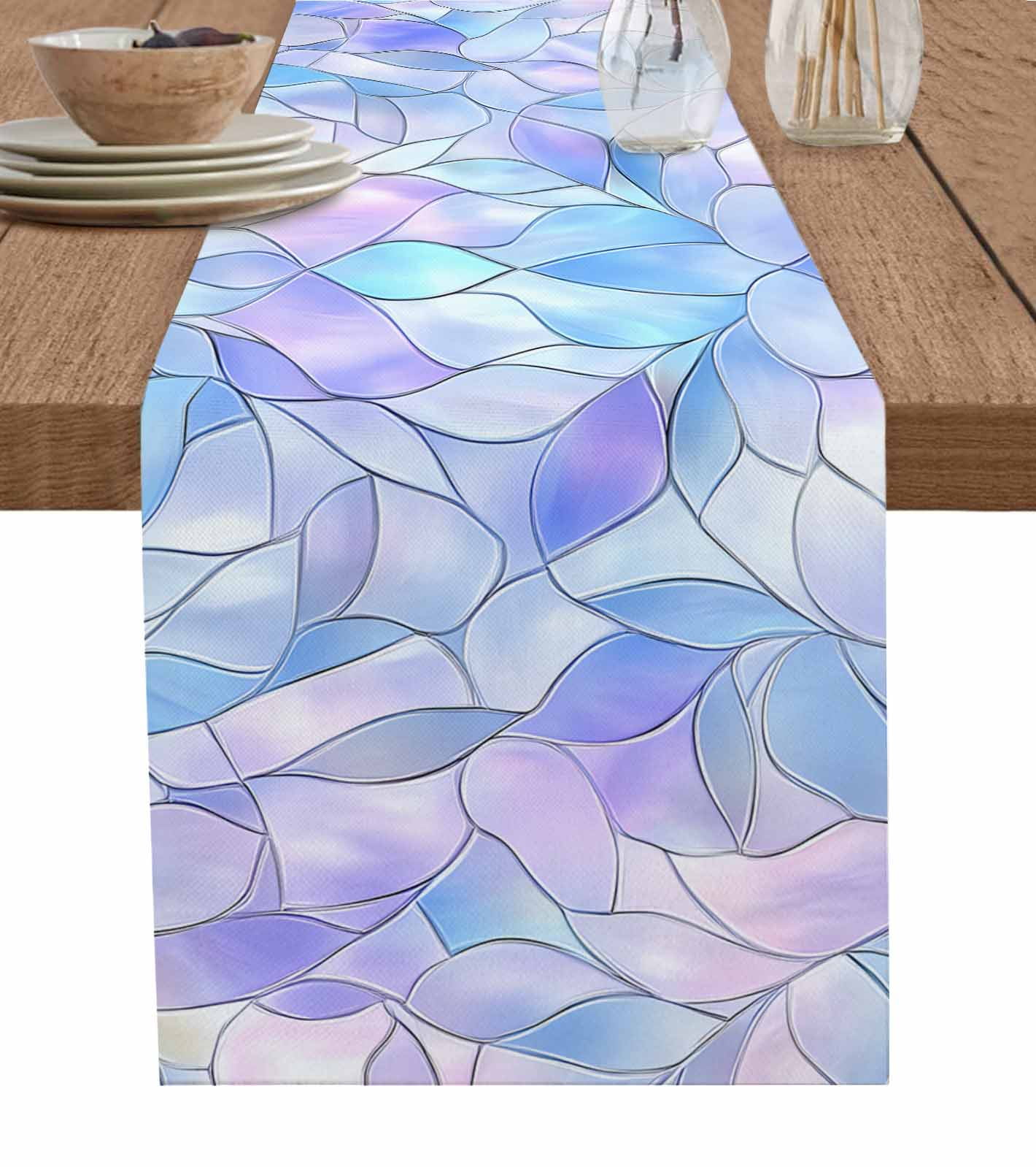 Boanket Stained Glass Table Runner - 120 Inch Long, Kitchen Dining ...