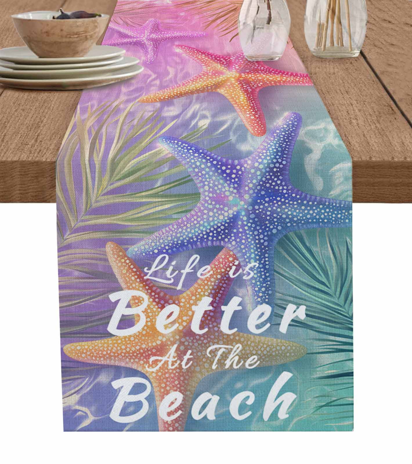 Boanket Summer Beach Starfish Table Runner - 48 Inch Long, Kitchen Dining Table Runner Dresser ...