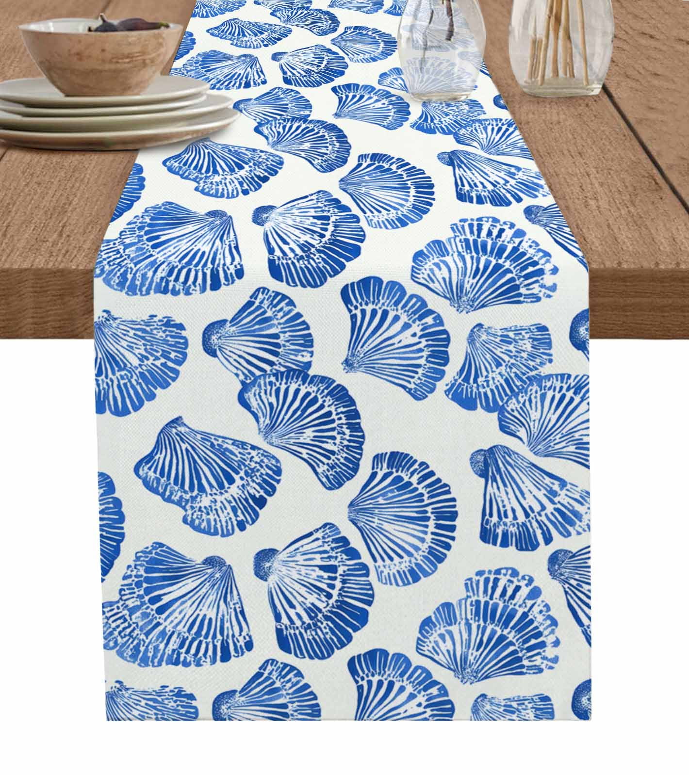 Boanket Summer Blue Conch Table Runner - 90 Inch Long, Kitchen Dining ...
