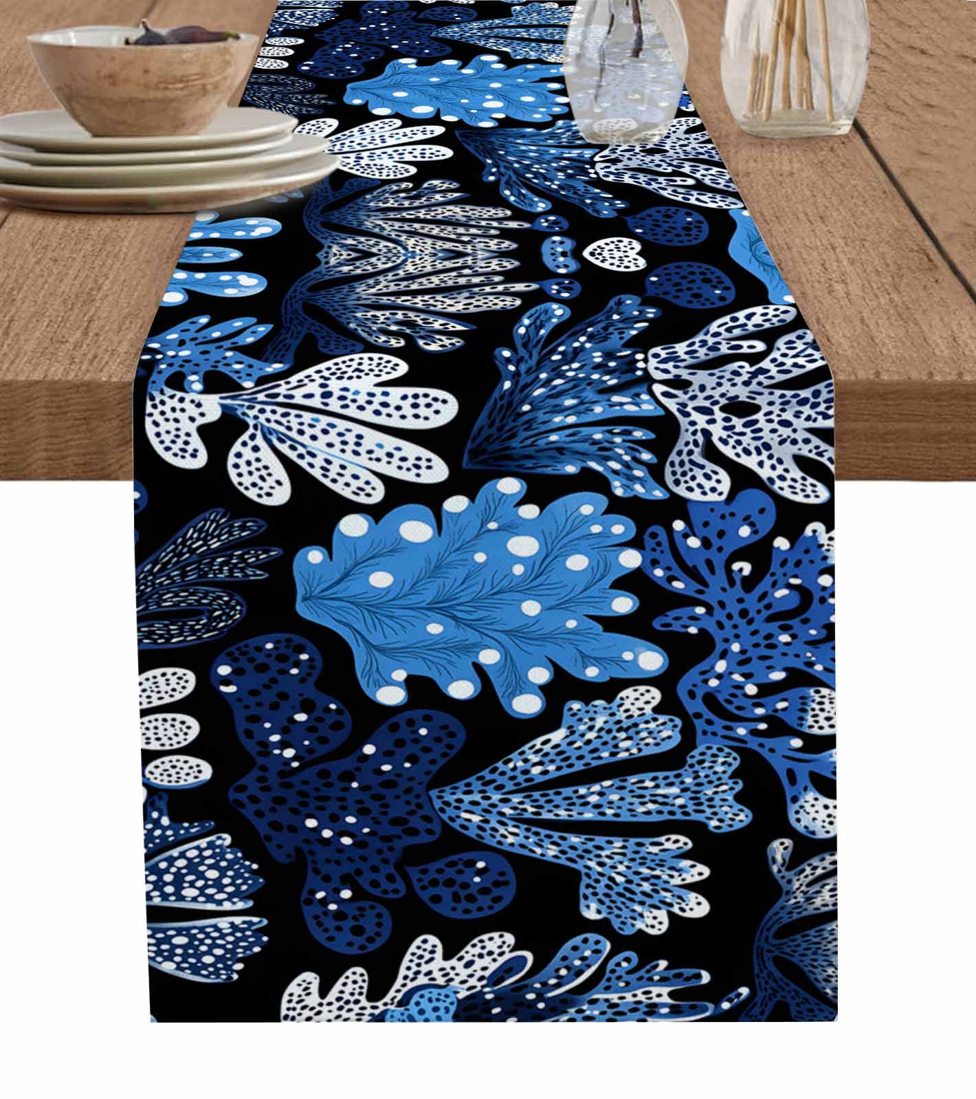 Boanket Summer Blue Coral Table Runner - 120 Inch Long, Kitchen Dining ...